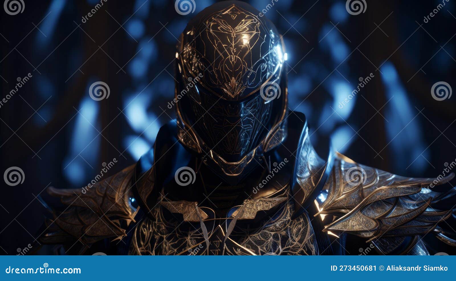 Archangel in Black and Blue Metallic Body Armor Stock Illustration ...