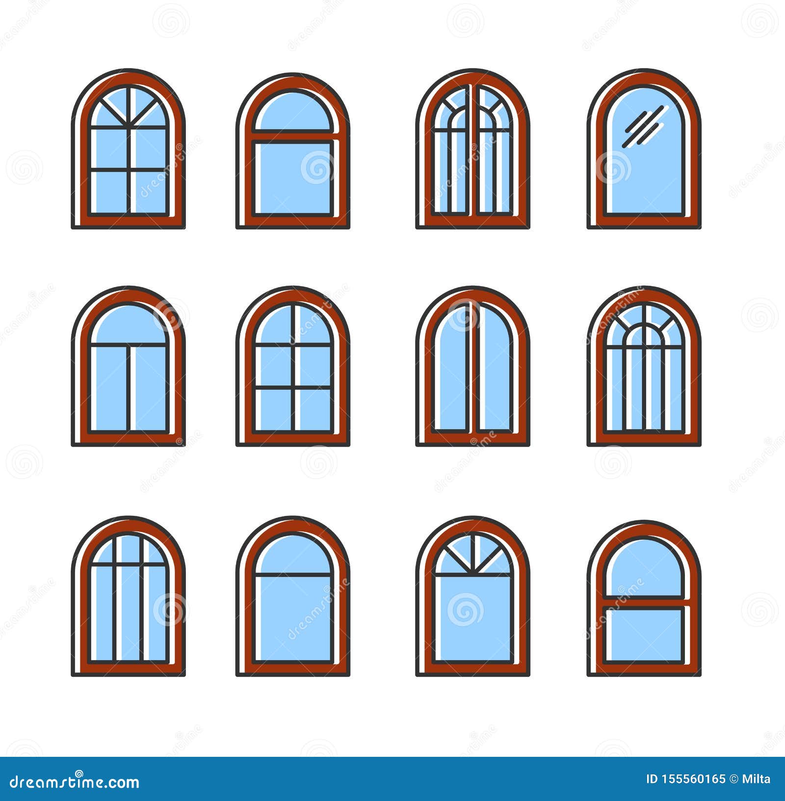 Arched & Arc Wooden Window. Casement & Awning Window Frames. Flat Line ...