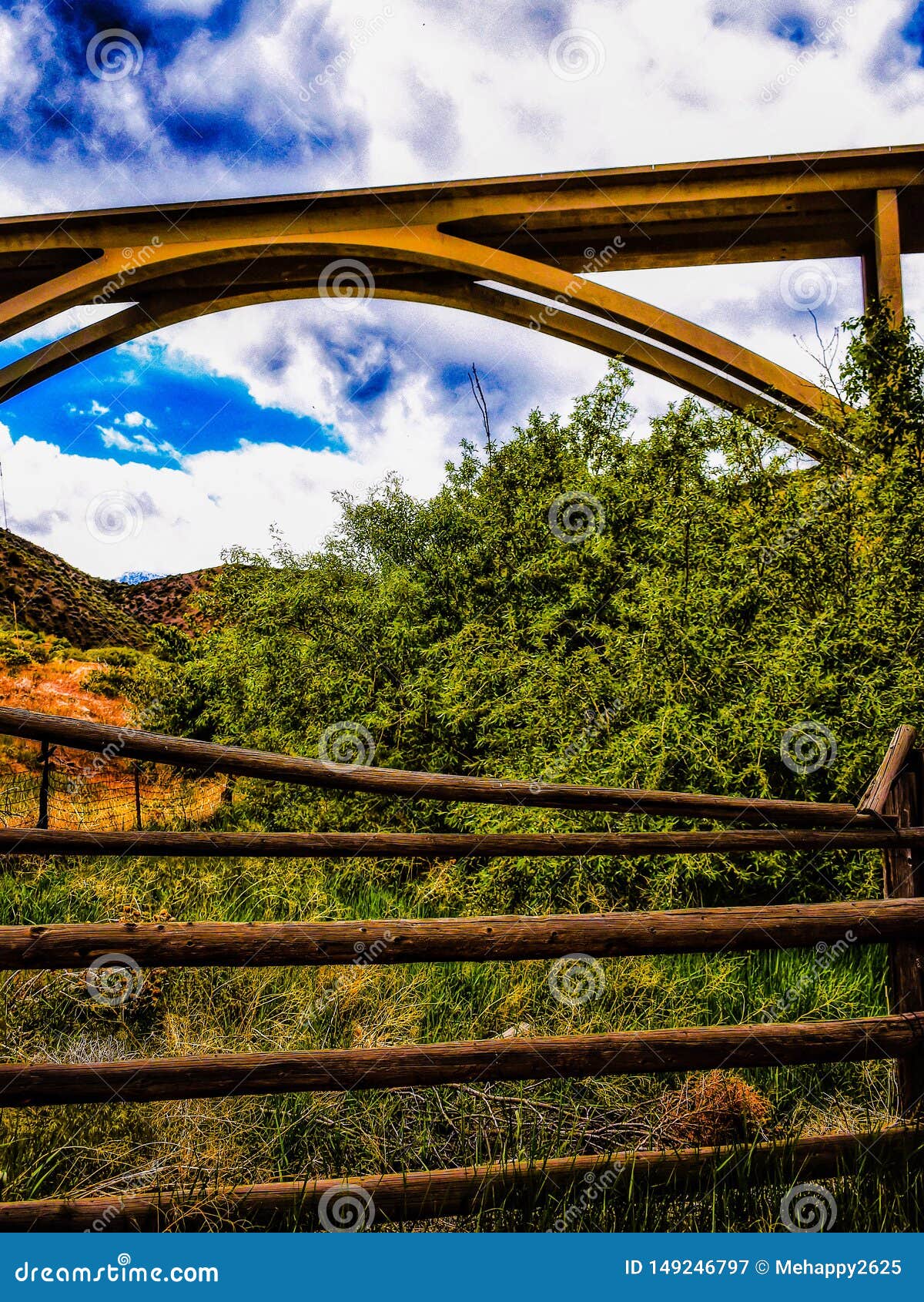 Arched Bridges Green Bushes Rail Fence Stock Image - Image of rail ...