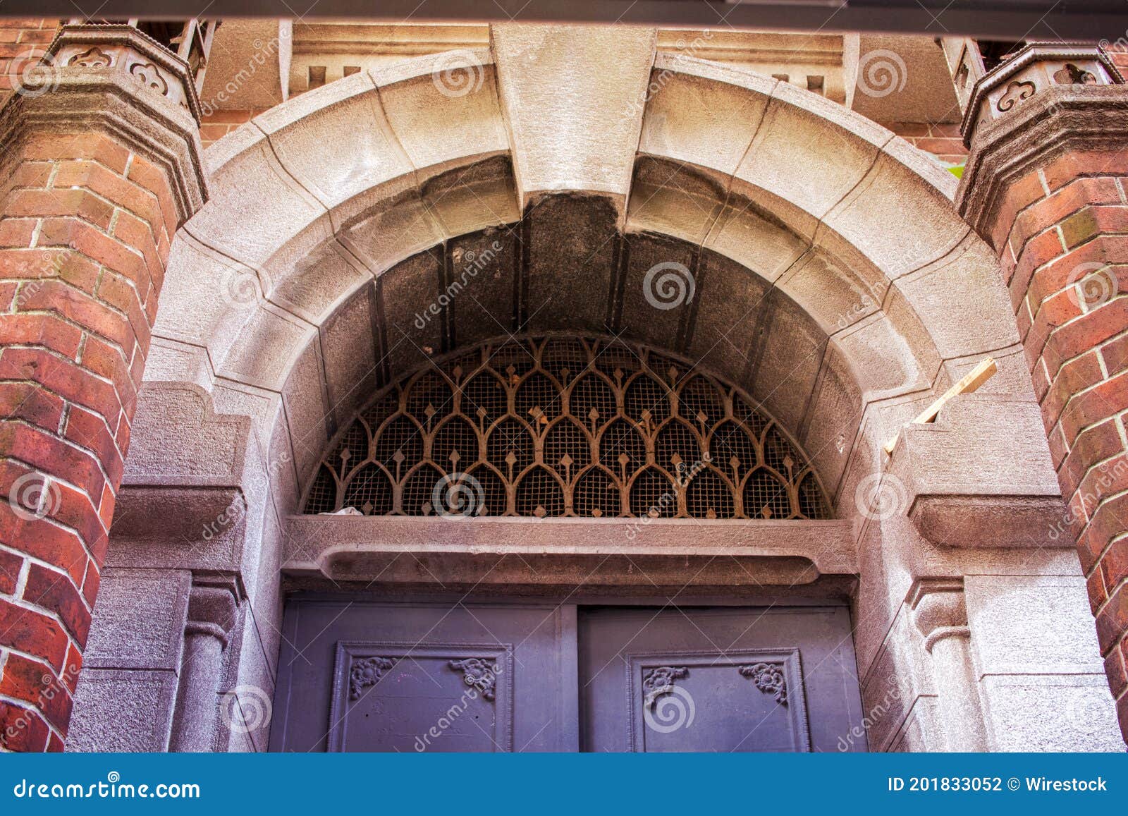Arched Decorative Brick Porch Of Old House. Ancient Brick Mansion At ...