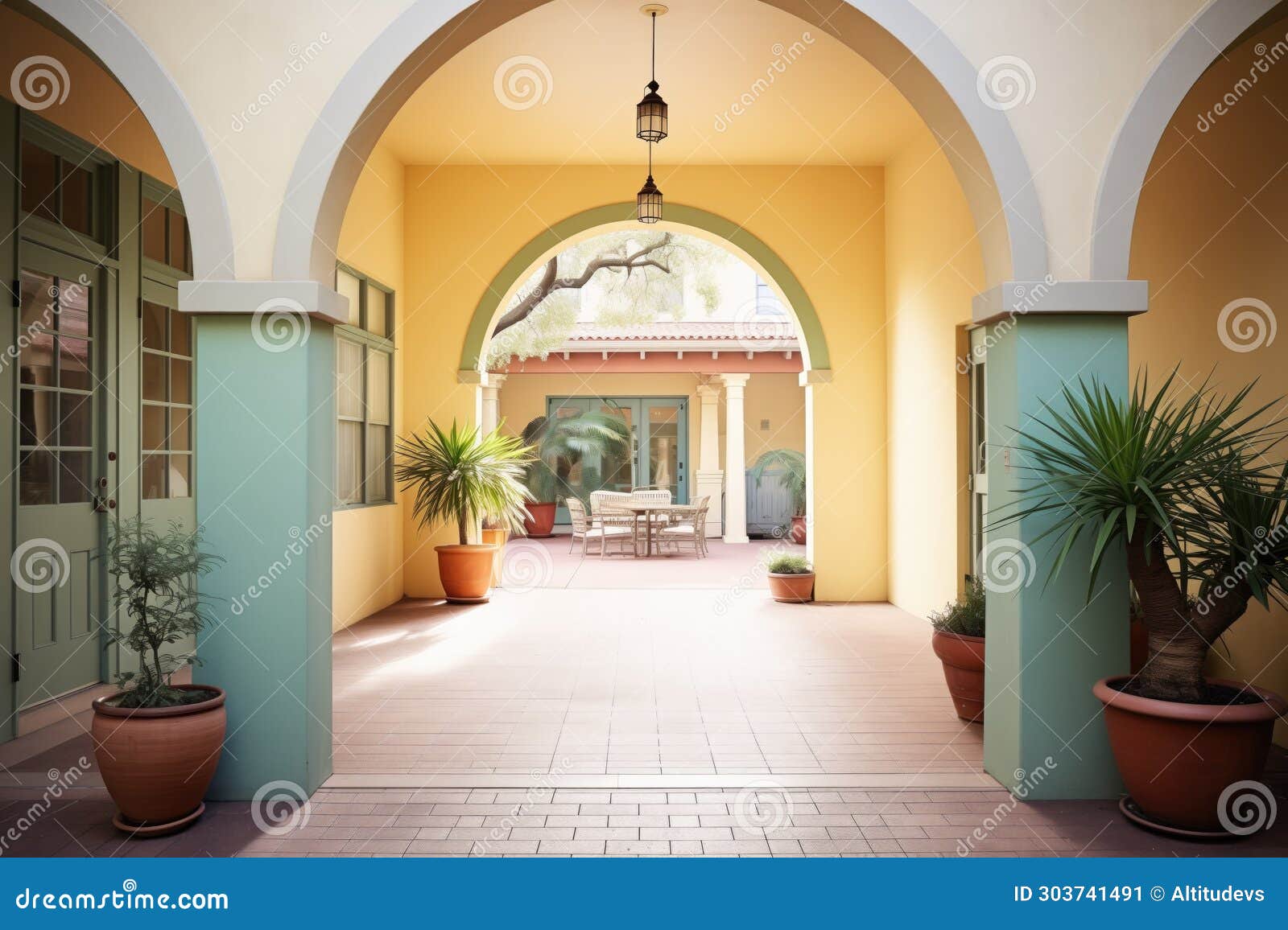 Arched Doorways Leading into a Shaded Courtyard Stock Image - Image of ...
