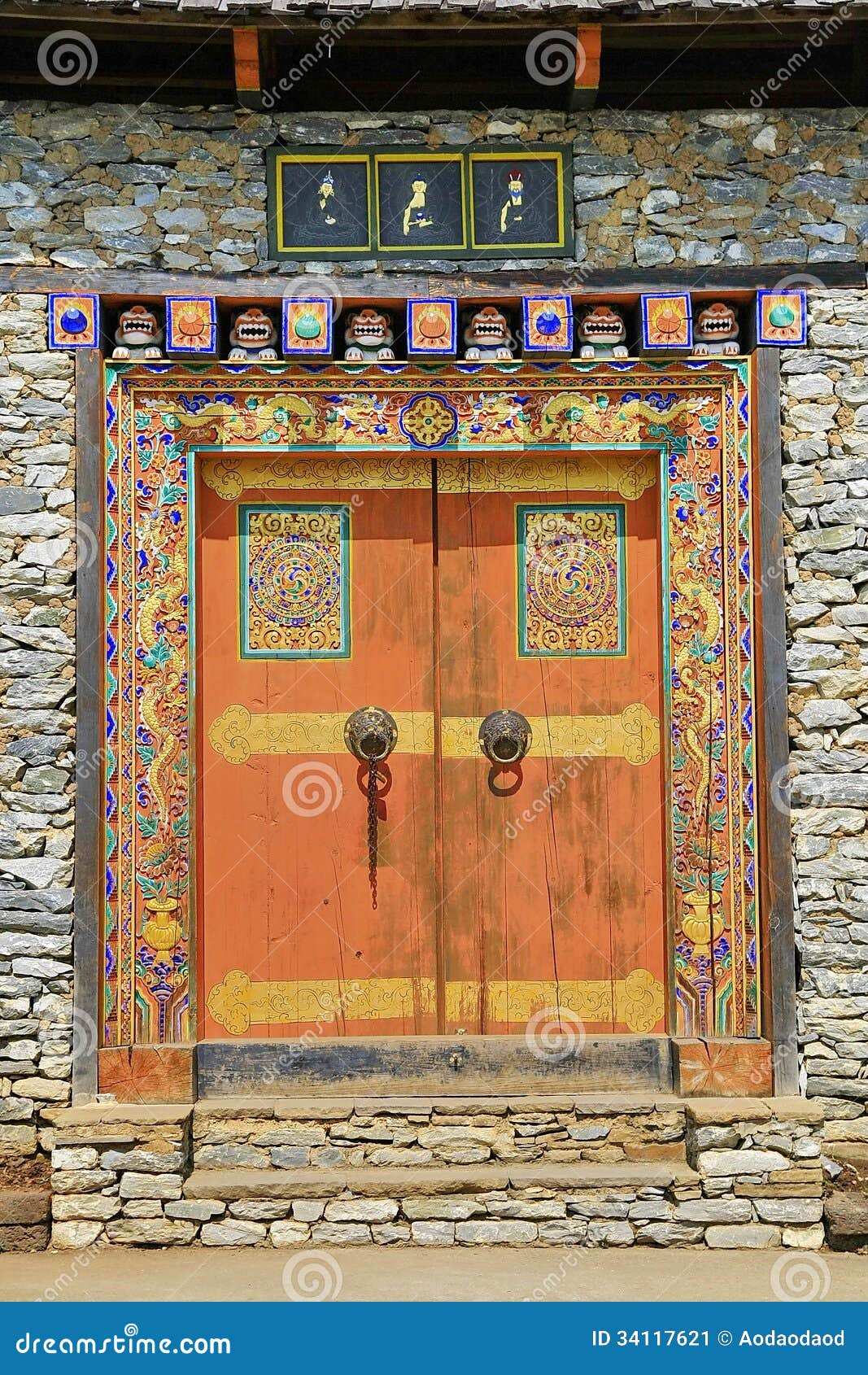 Bhutan Style Door And Wall Entrance Stock Photo | CartoonDealer.com ...