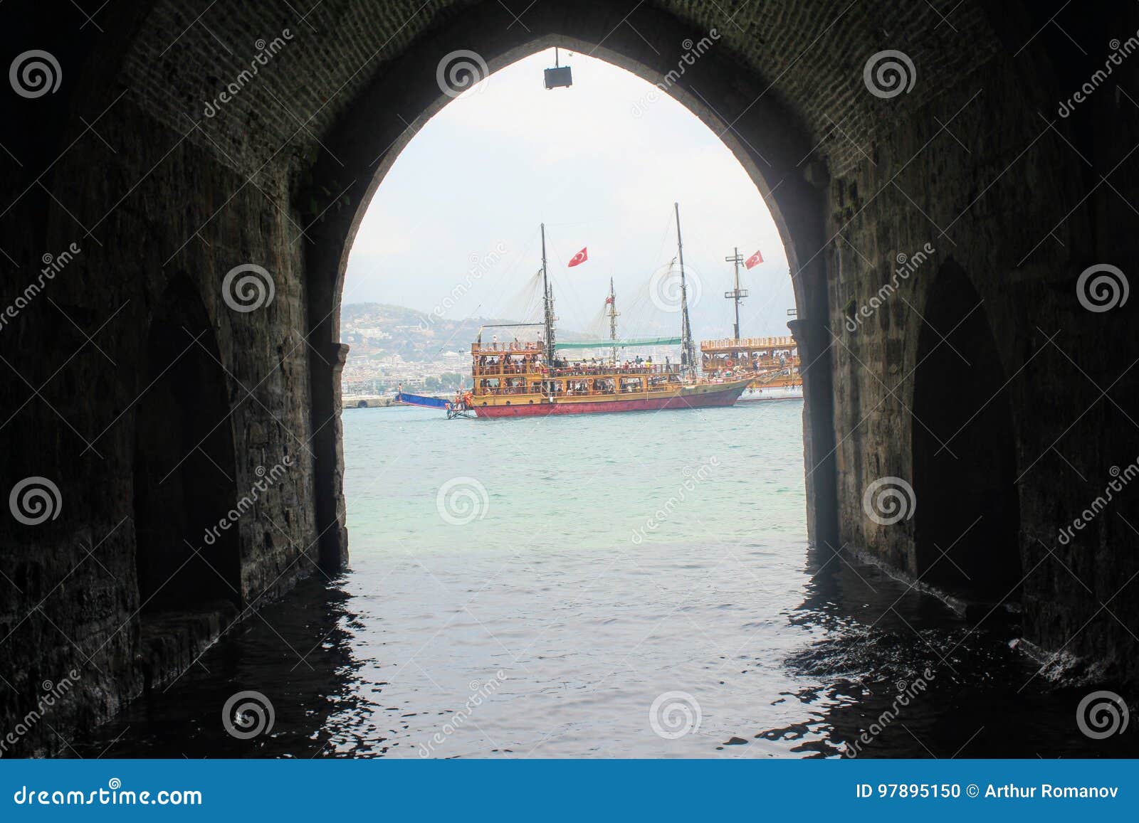 Arched Galleries and Rooms Inside the Ancient Shipyard Alanya, Turkey ...