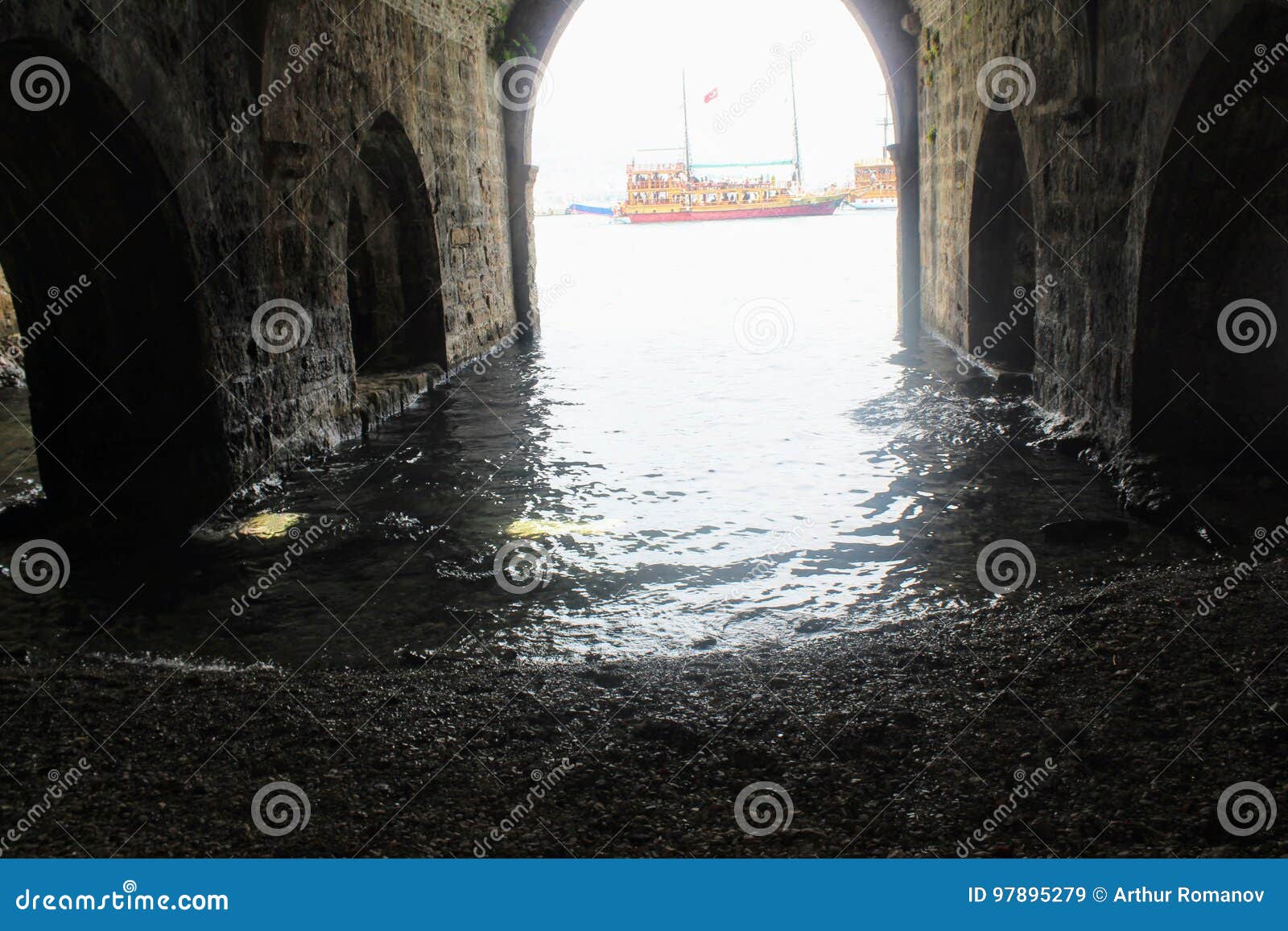 Arched Galleries and Rooms Inside the Ancient Shipyard Alanya, Turkey ...