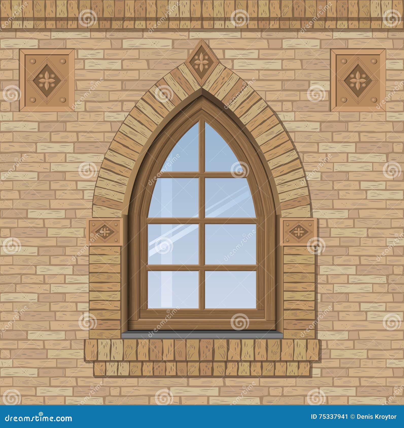 Arched old window stock vector. Illustration of background - 75337941