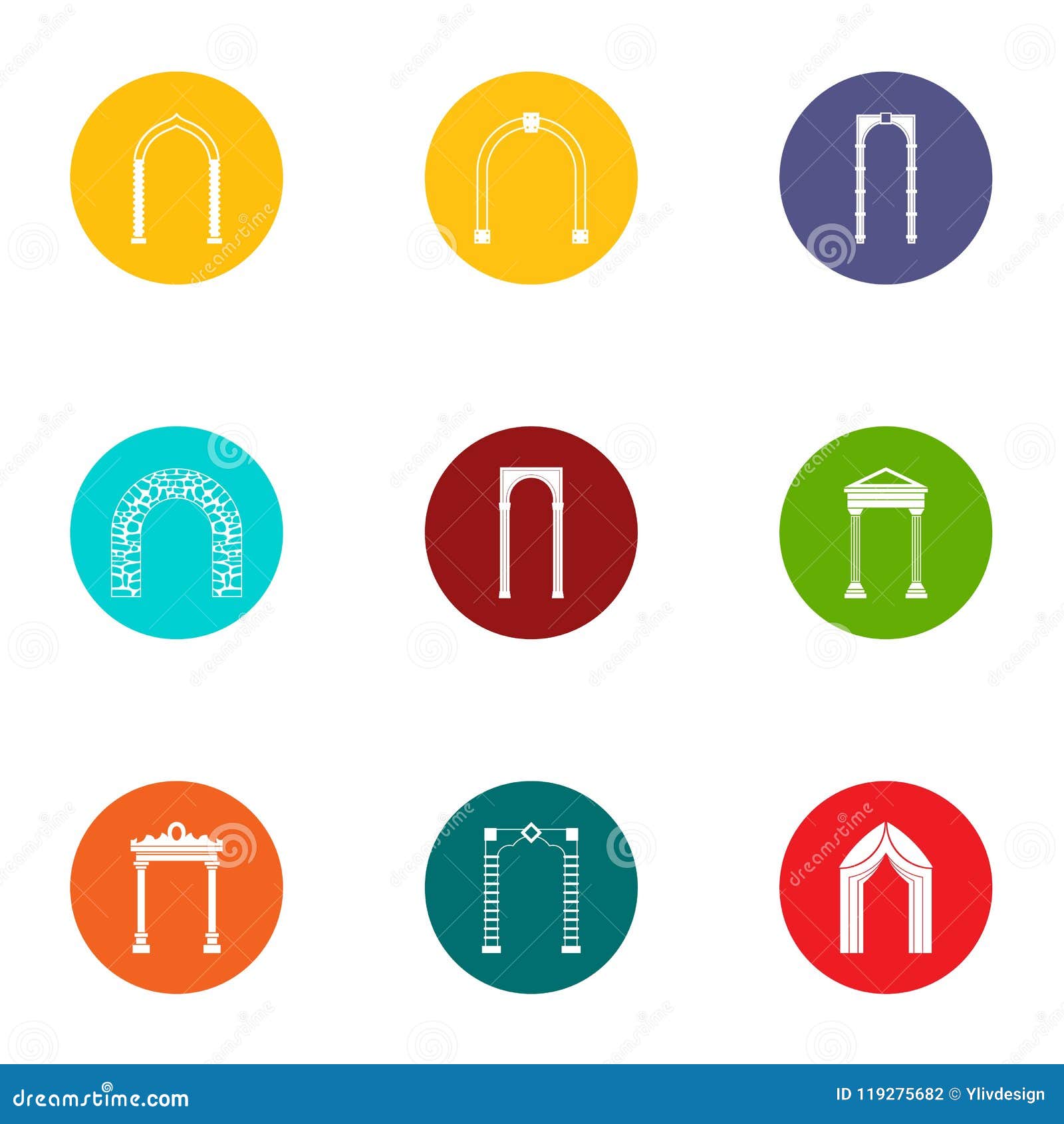 Arched Path Icons Set, Flat Style Stock Vector - Illustration of indian ...