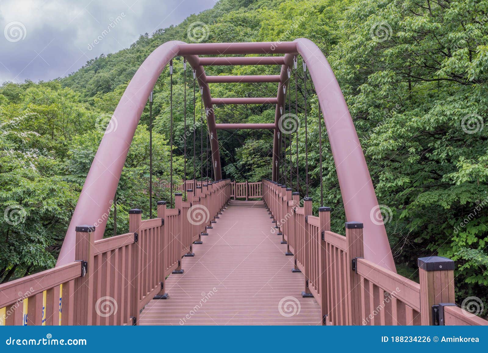 Arched Pedestrian Bridge and Boardwalk in Park Stock Photo - Image of ...