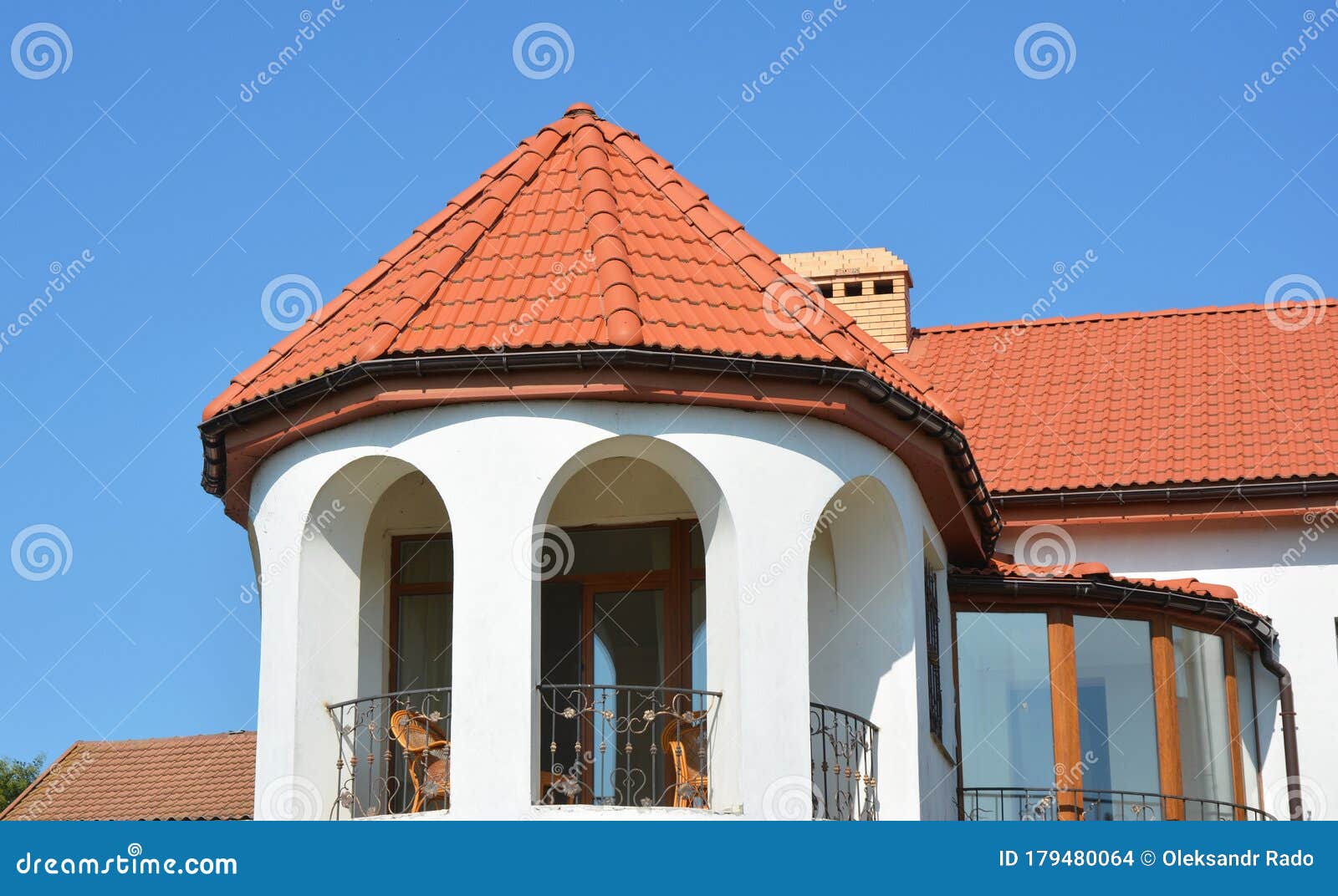 Arched Shaped Balcony Under Hexagonal Roof Covered with Ceramic, Clay ... Arched Shaped Balcony Under Hexagonal Roof Covered with Ceramic, Clay ...