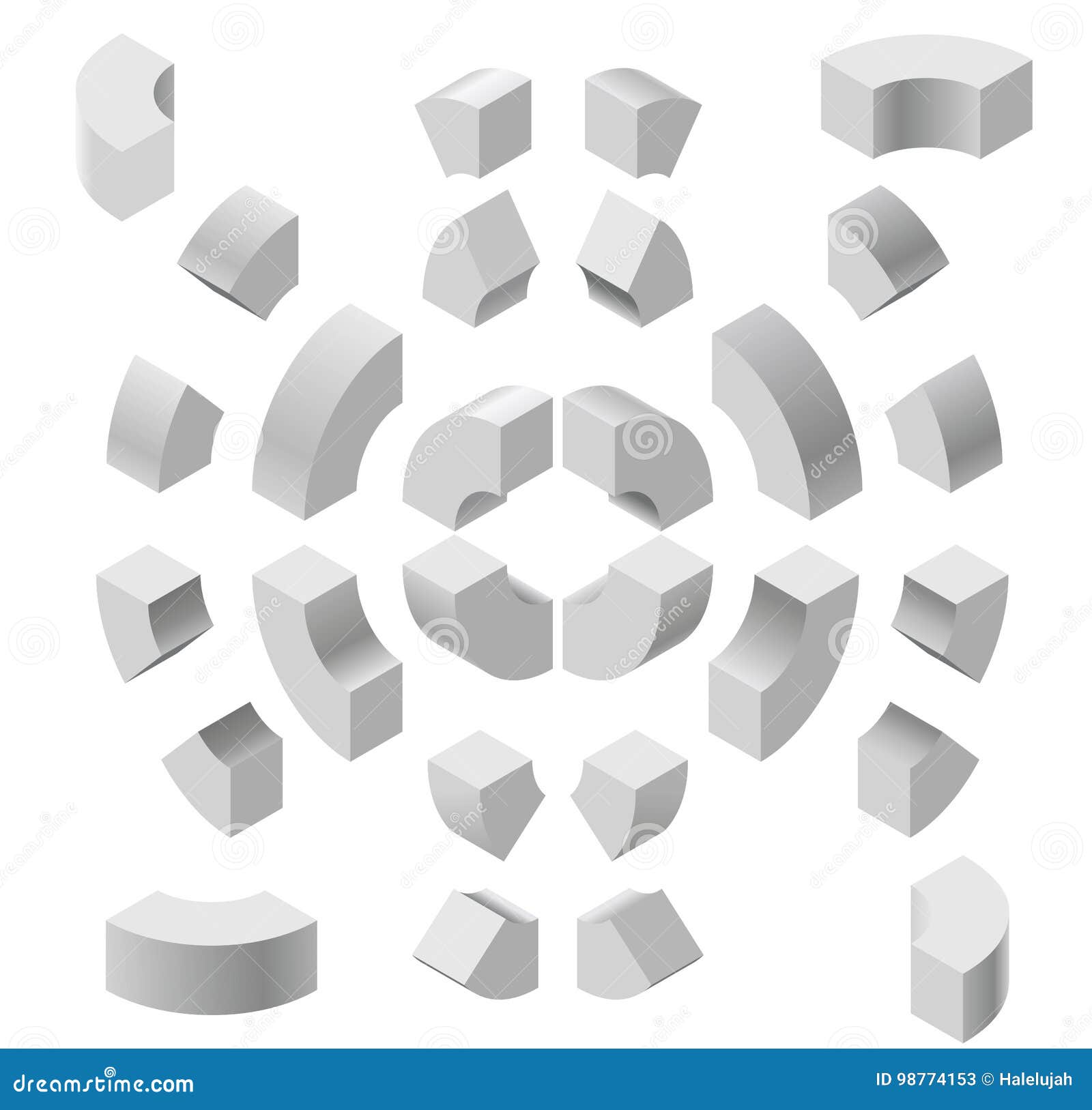 Arched Shapes in Isometric Perspective, Isolated on White Background ...