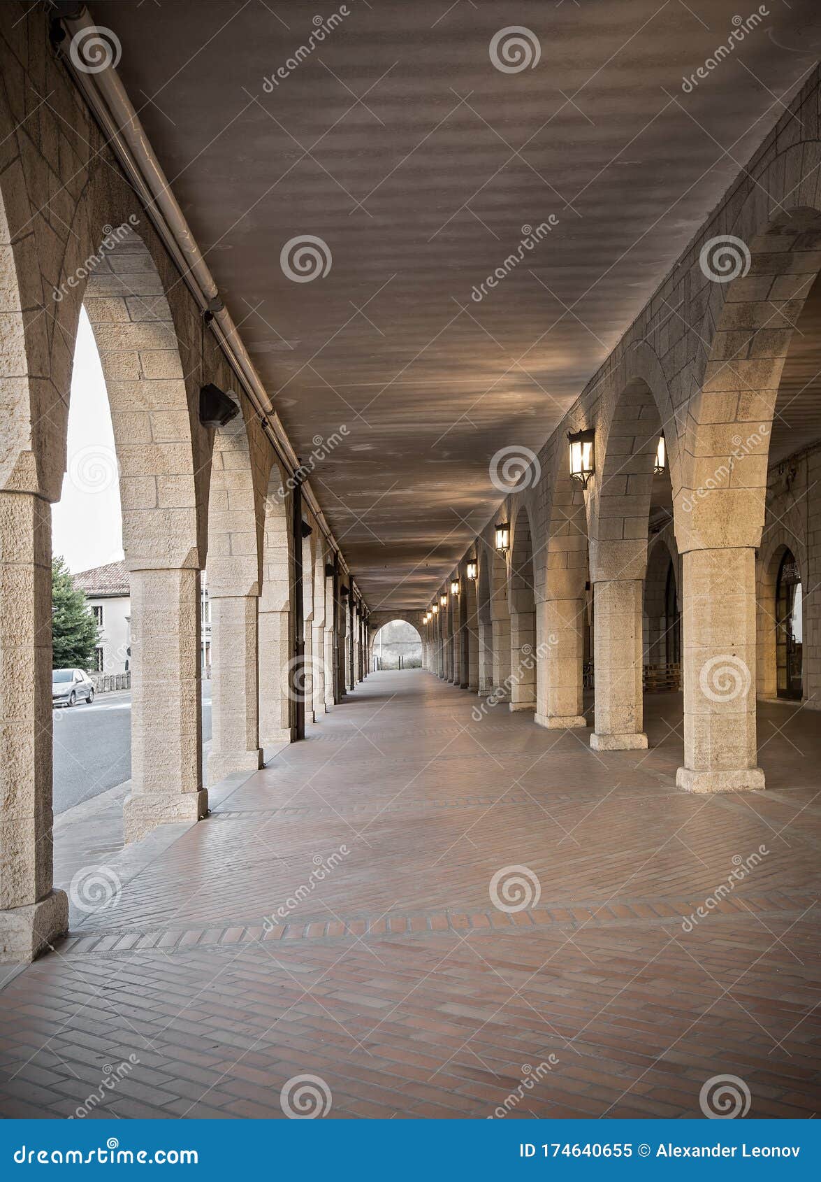 The arched stone colonnade stock image. Image of ancient - 174640655