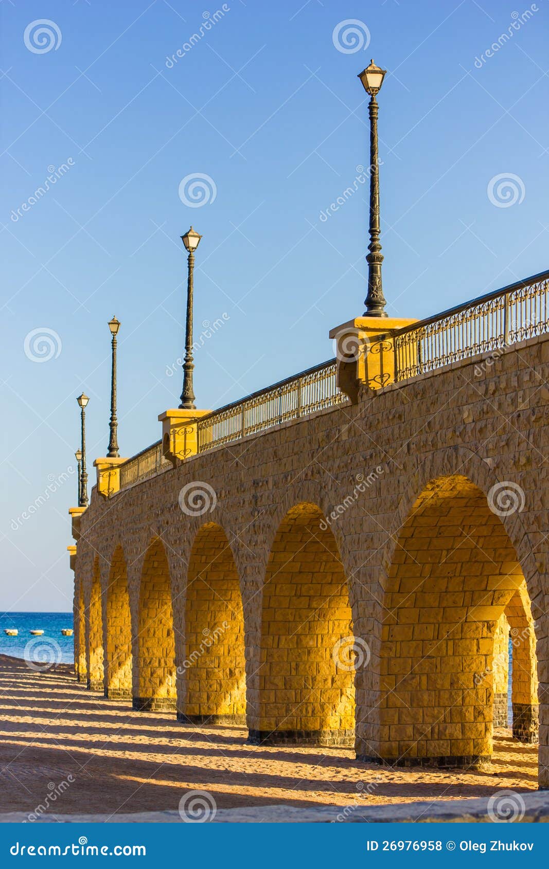 The Arched Stone Colonnade with Lanterns Stock Photo - Image of ...
