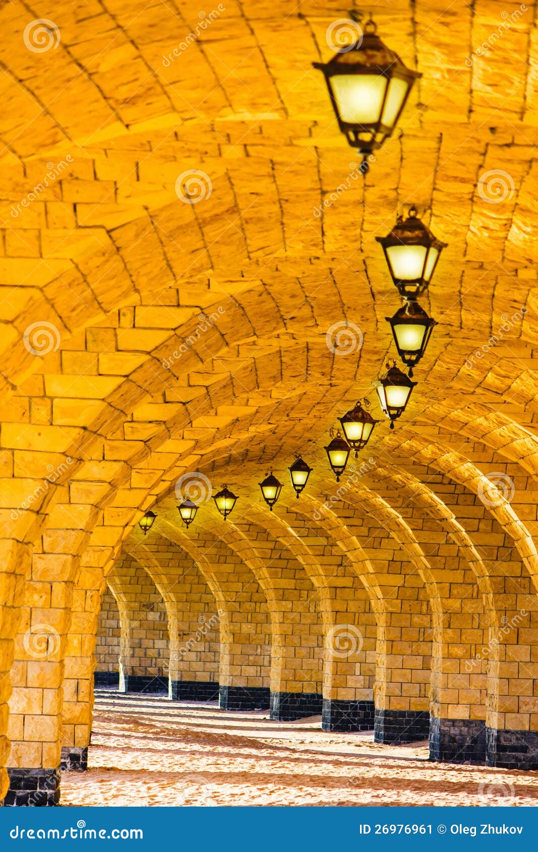 The Arched Stone Colonnade with Lanterns Stock Image - Image of ...