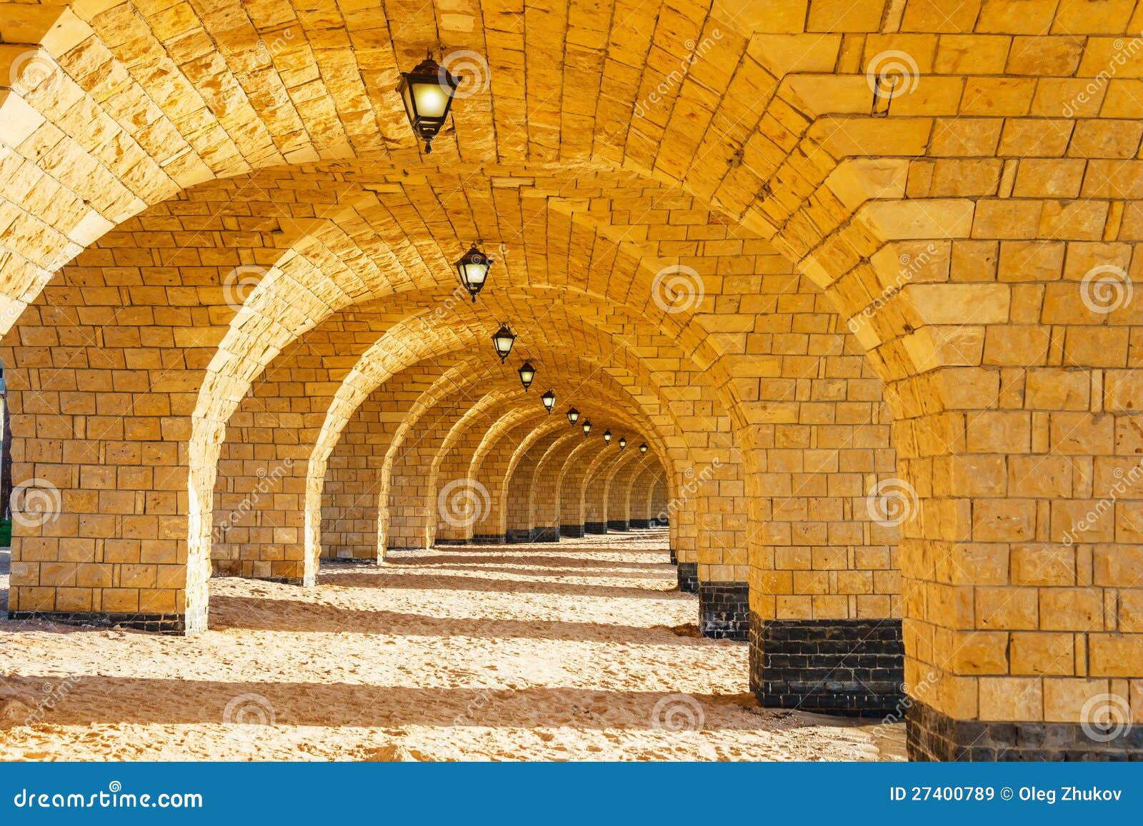 The Arched Stone Colonnade with Lanterns Stock Image - Image of ...