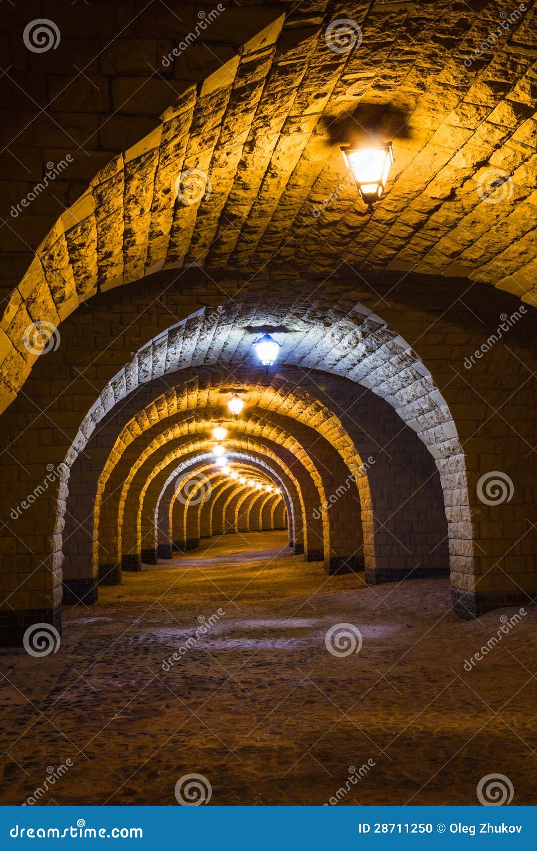The Arched Stone Colonnade with Lanterns Stock Photo - Image of ...