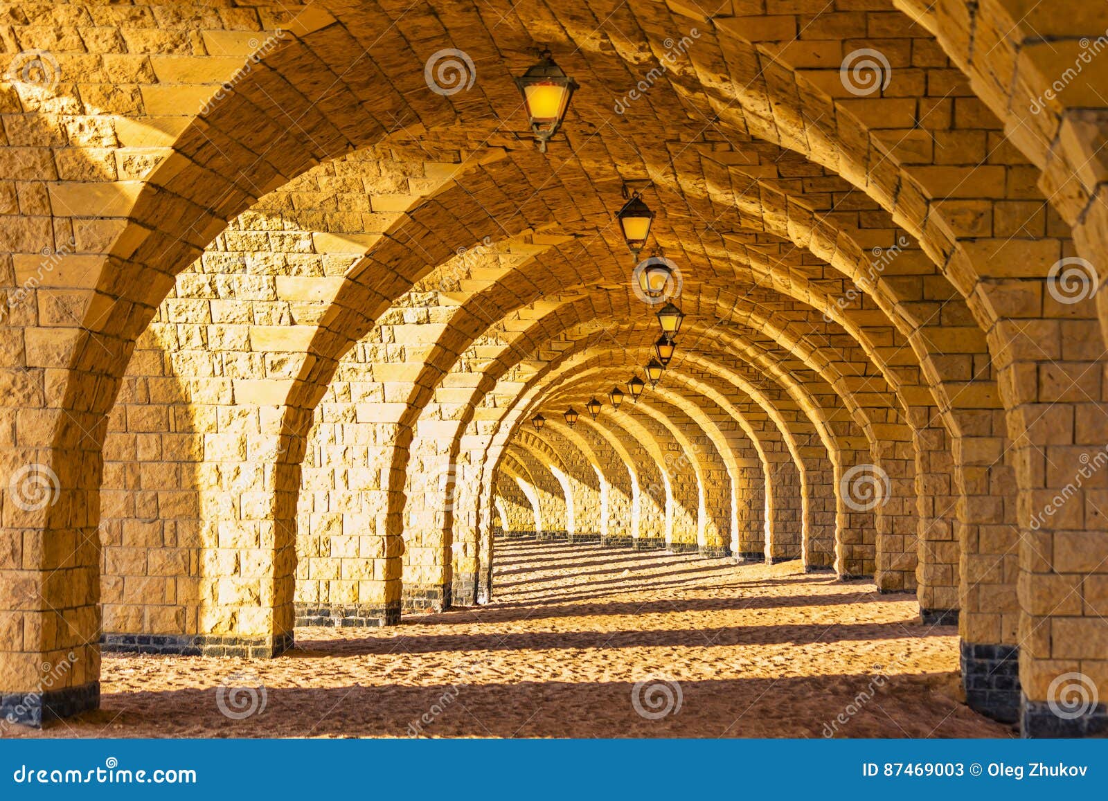 The Arched Stone Colonnade with Lanterns Stock Image - Image of abbey ...