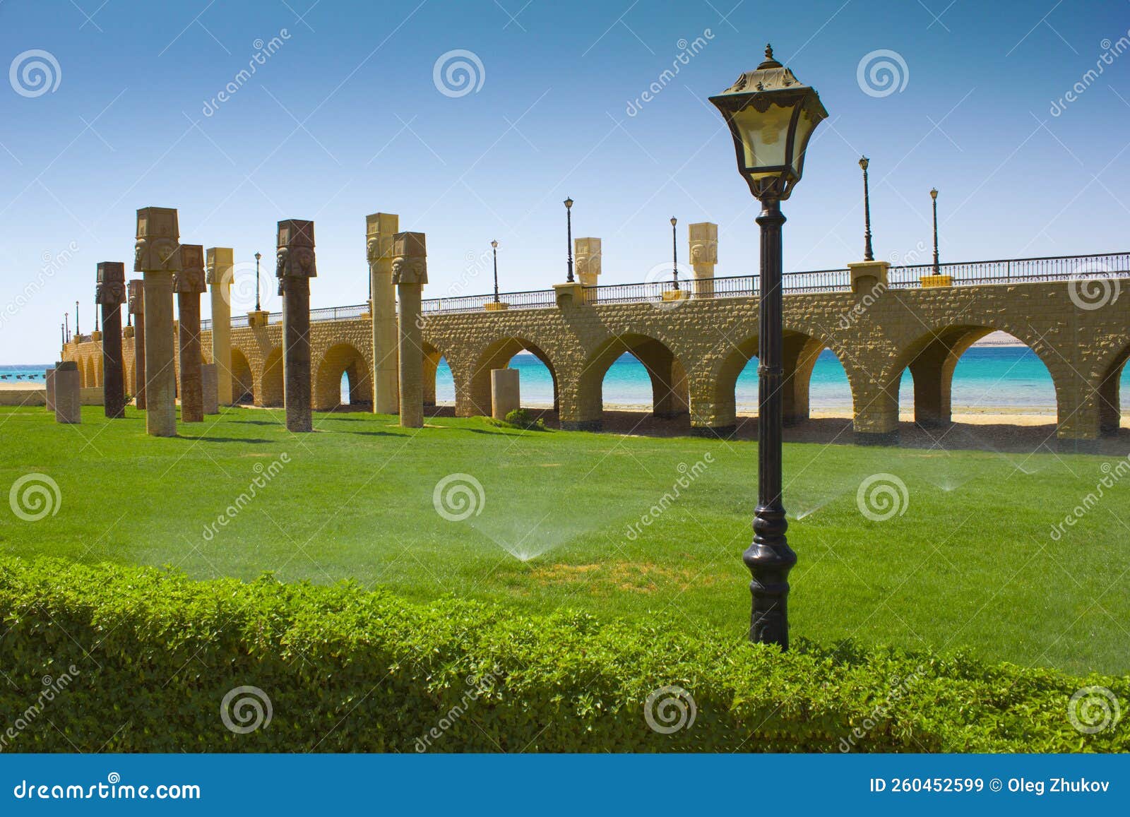 The Arched Stone Colonnade with Lanterns Stock Image - Image of lantern ...