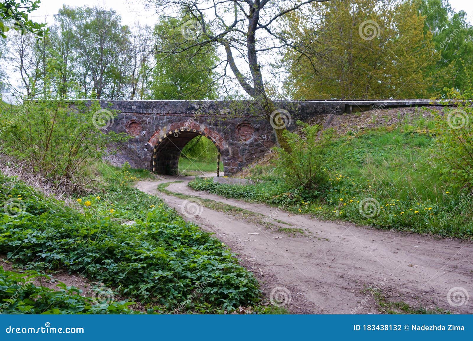 Arched Stone Overpass, Country Road Under the Arch of the Overpass ...