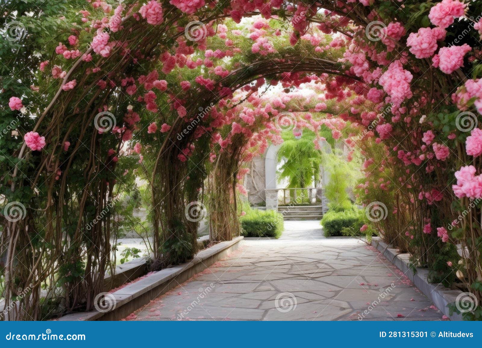 Arched Walkway with Climbing Roses in a Monastery Garden Stock ...