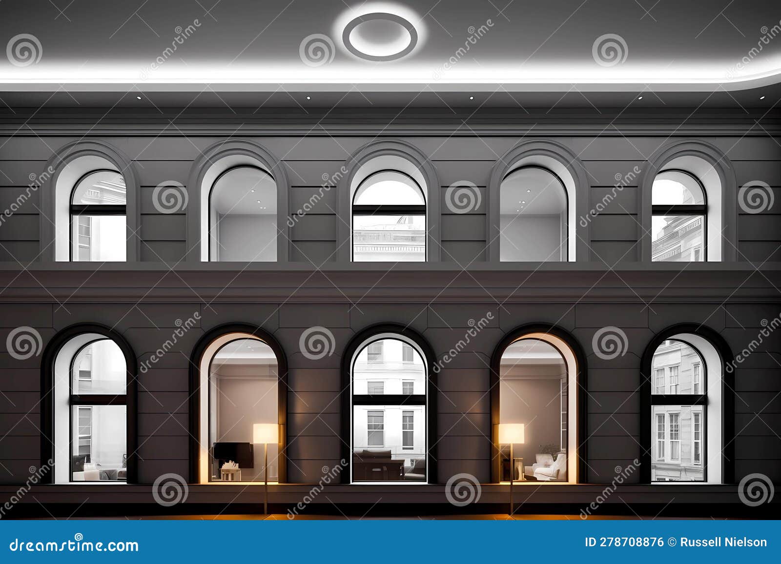 Arched Window Architecture in Grayscale with Colored Highlights ...