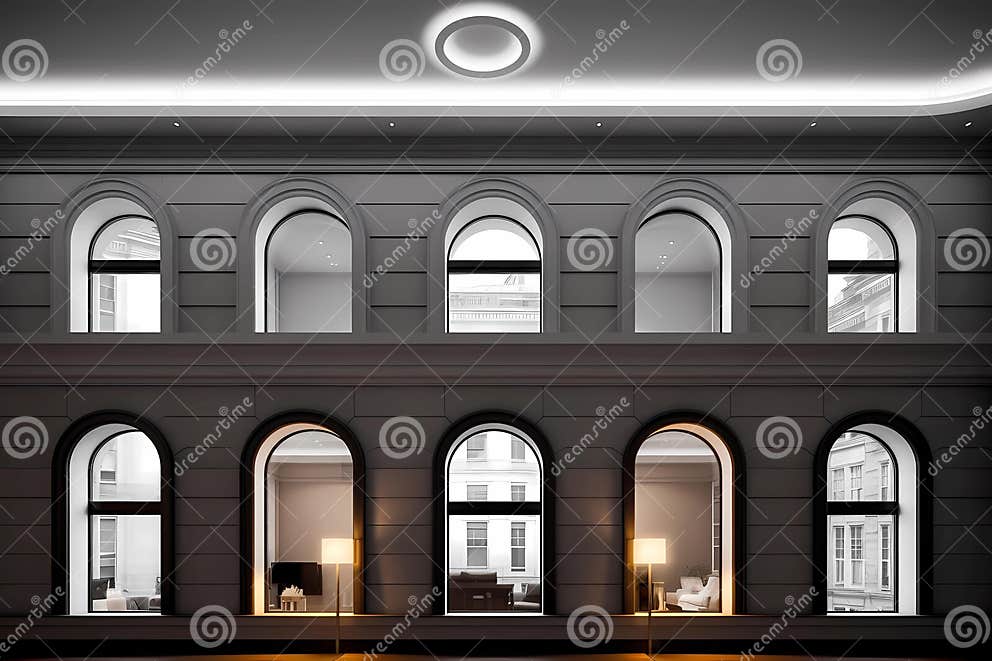 Arched Window Architecture in Grayscale with Colored Highlights ...