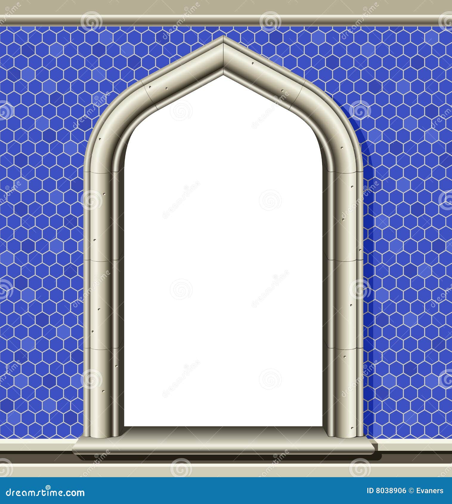 Arched window, blue tiles stock vector. Illustration of cement - 8038906