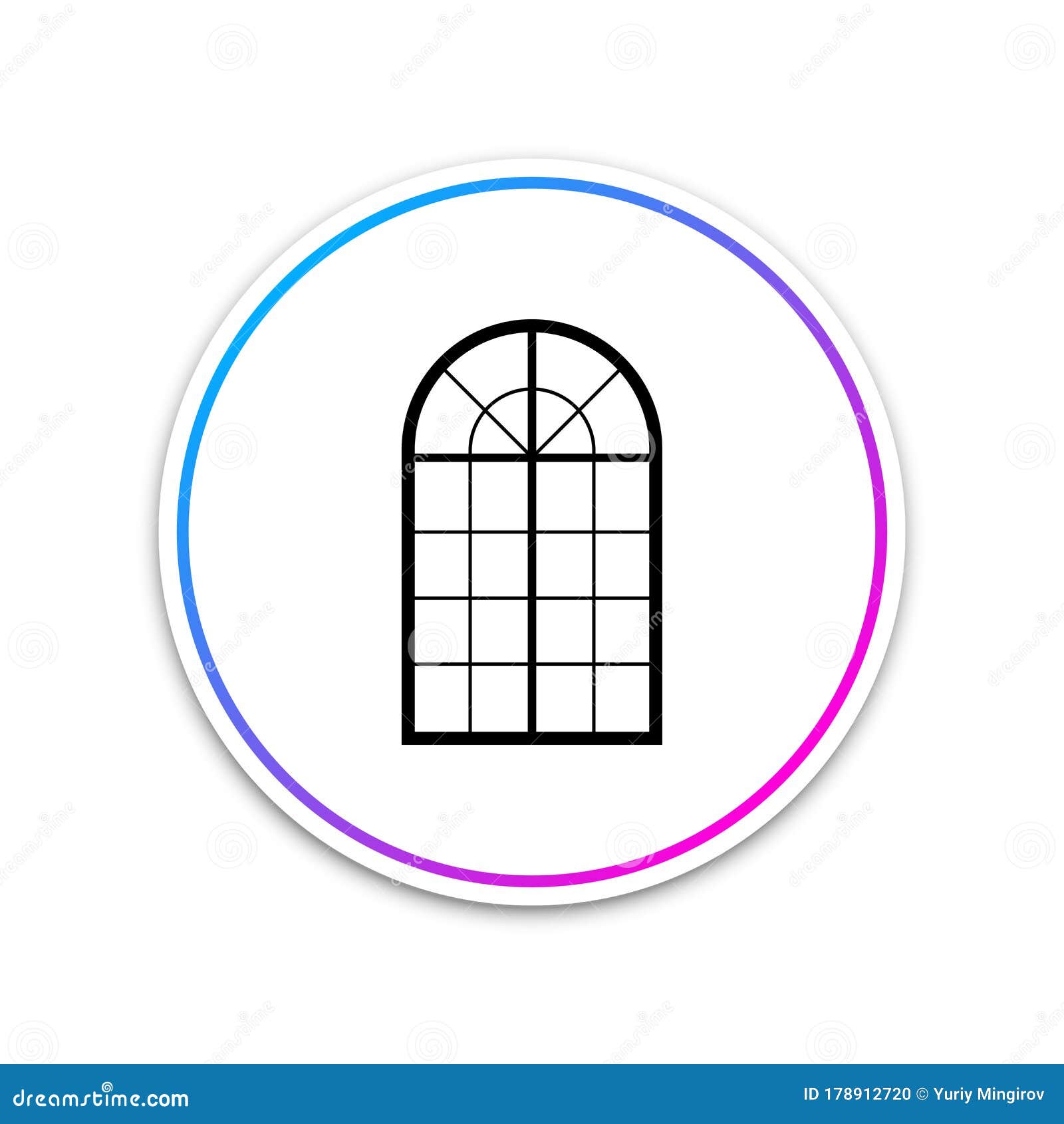 Arched Window Icon Isolated on White Background. Circle White Button ...