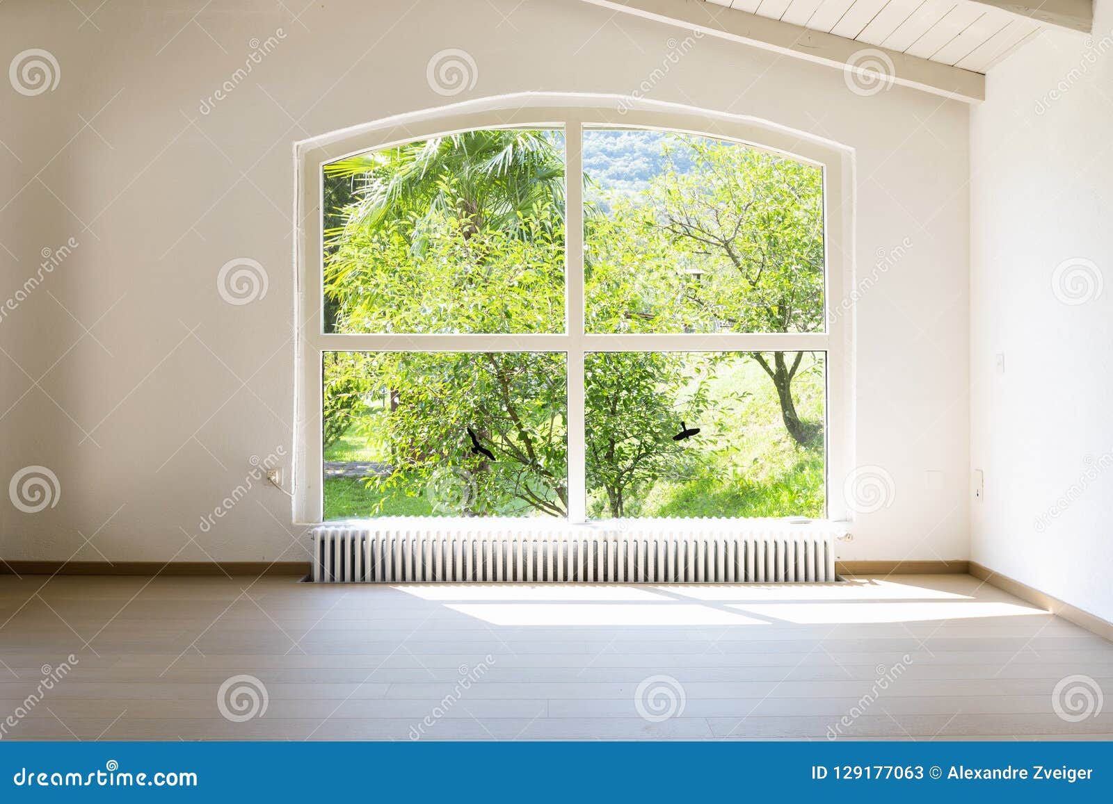 Arched Window Overlooking the Garden Stock Image - Image of modern ...
