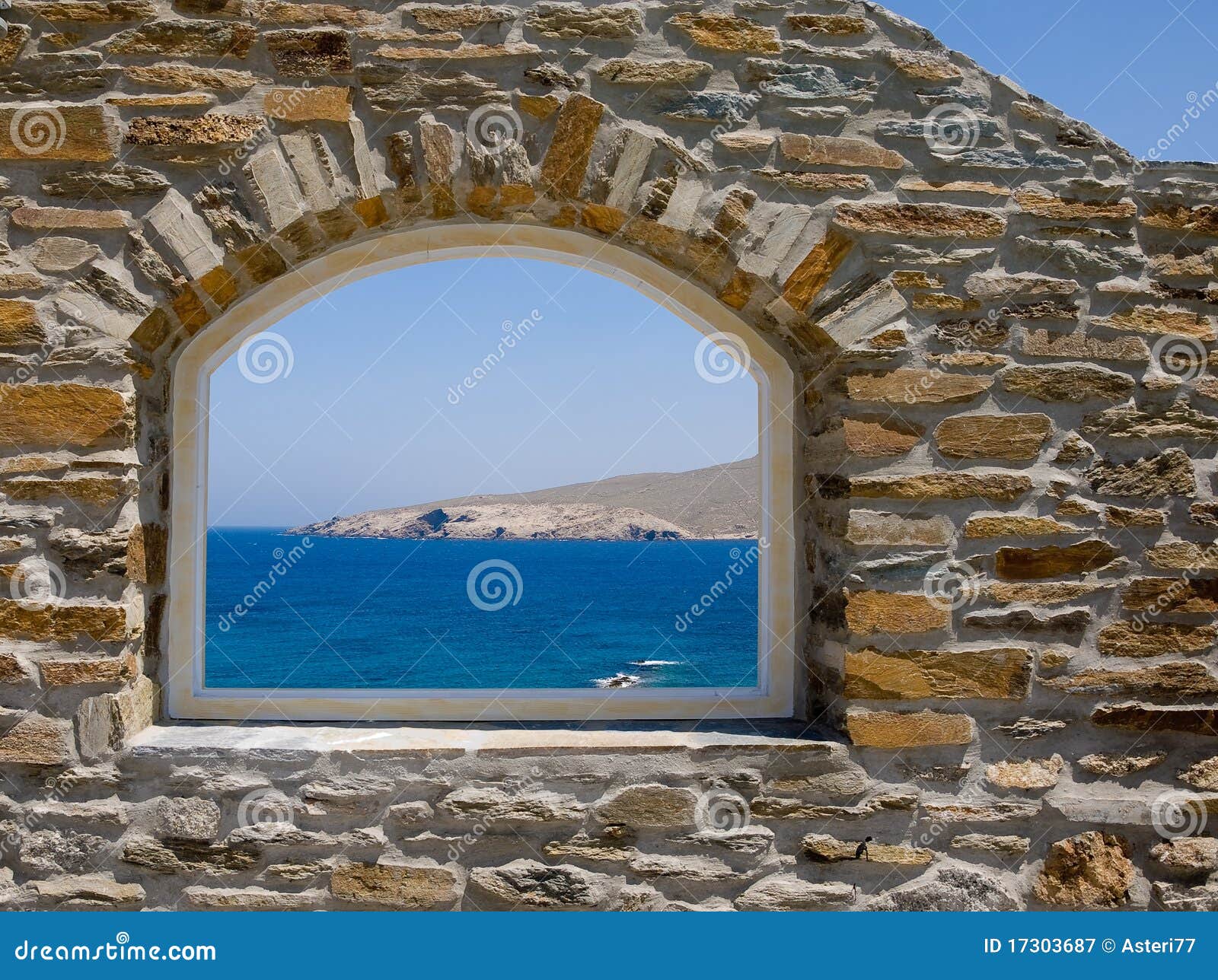 Arched Window Overlooking The Sea. Stock Image - Image of europe ...