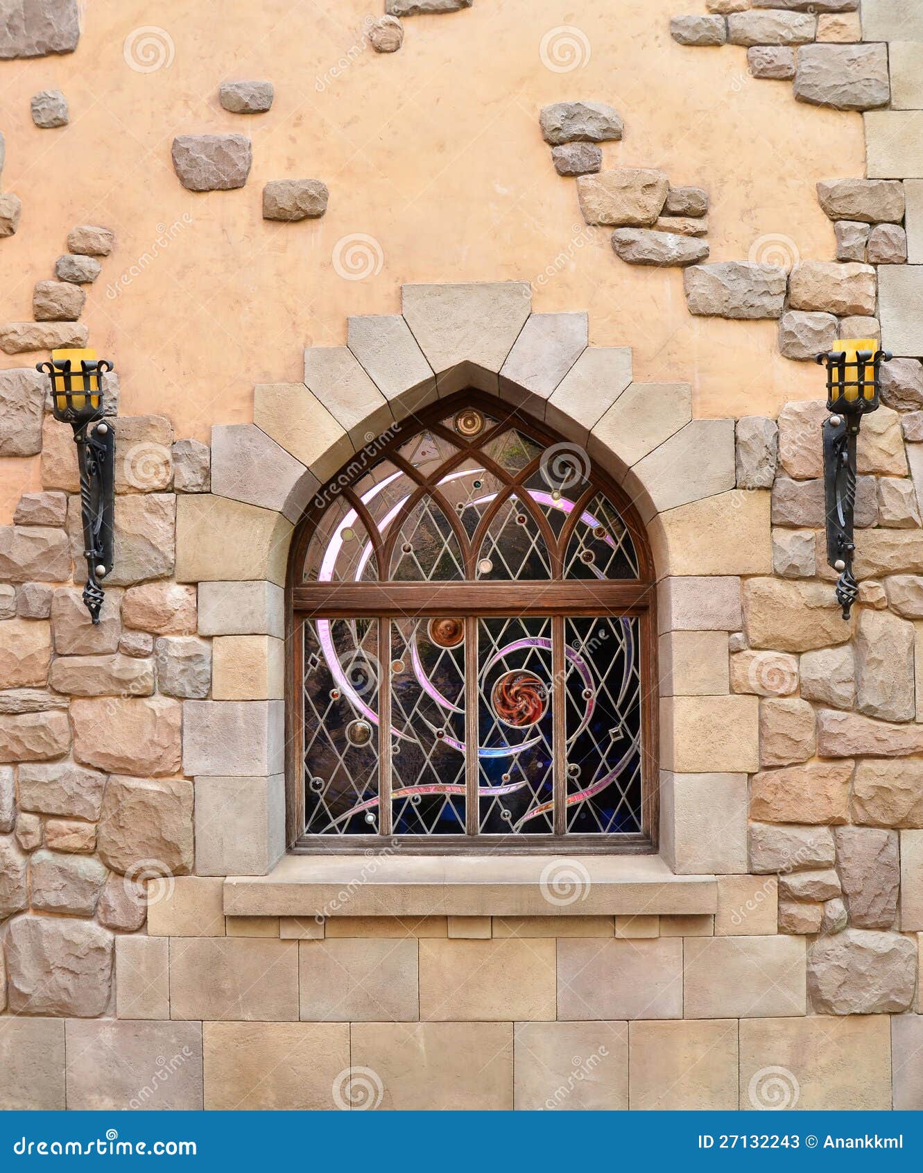 Arched Window in Stone Wall Stock Image - Image of exterior, close ...