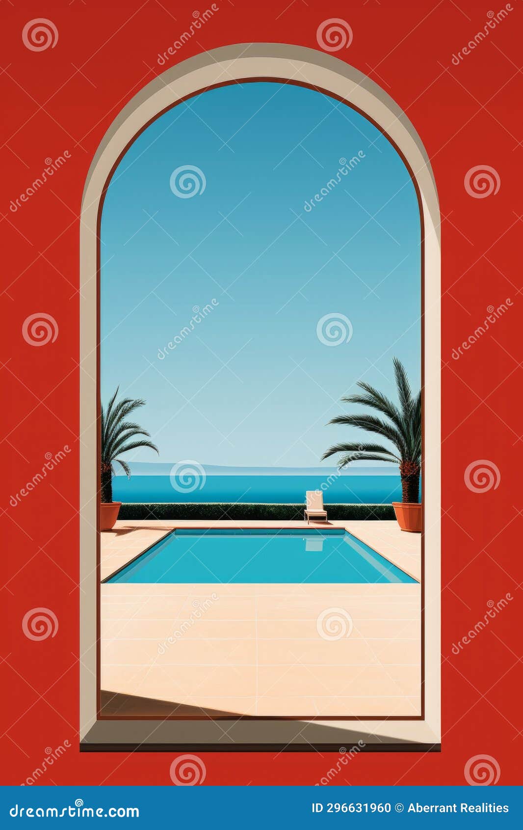 An Arched Window with a View of a Pool and the Ocean Stock Illustration ...