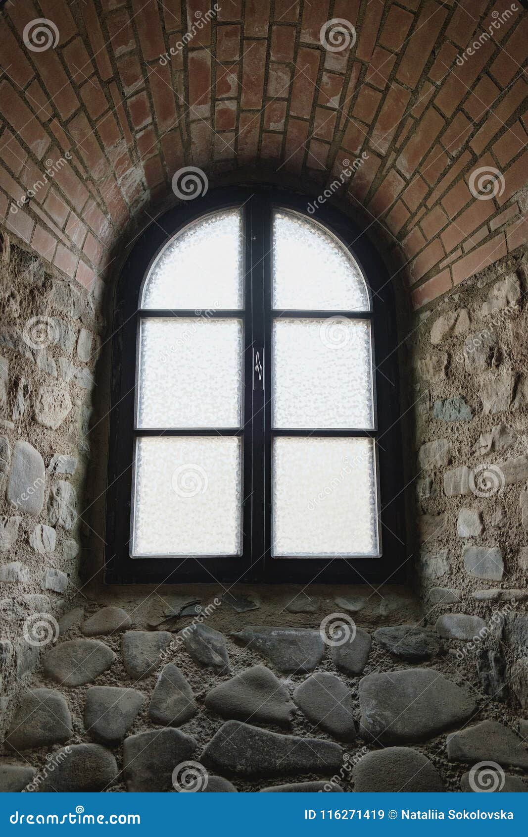 Arched Window on the Wall of the Castle Stock Image - Image of ...