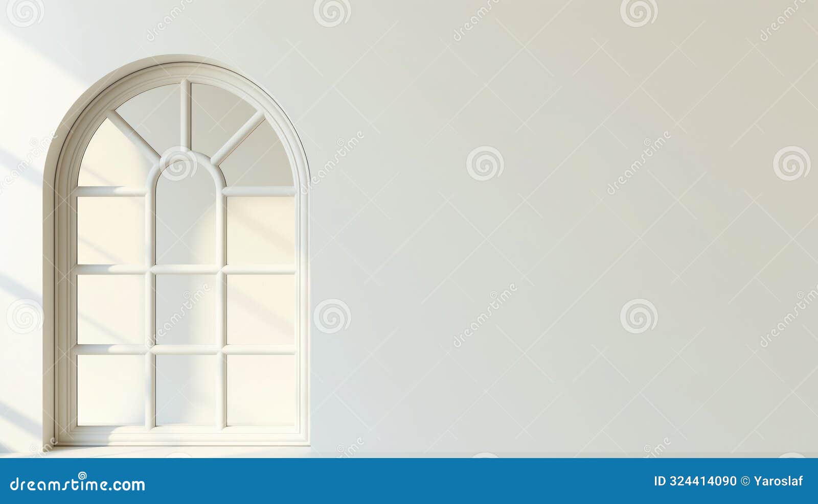 Arched Window with White Frame in a Minimalist Room. Sunlight Casts ...
