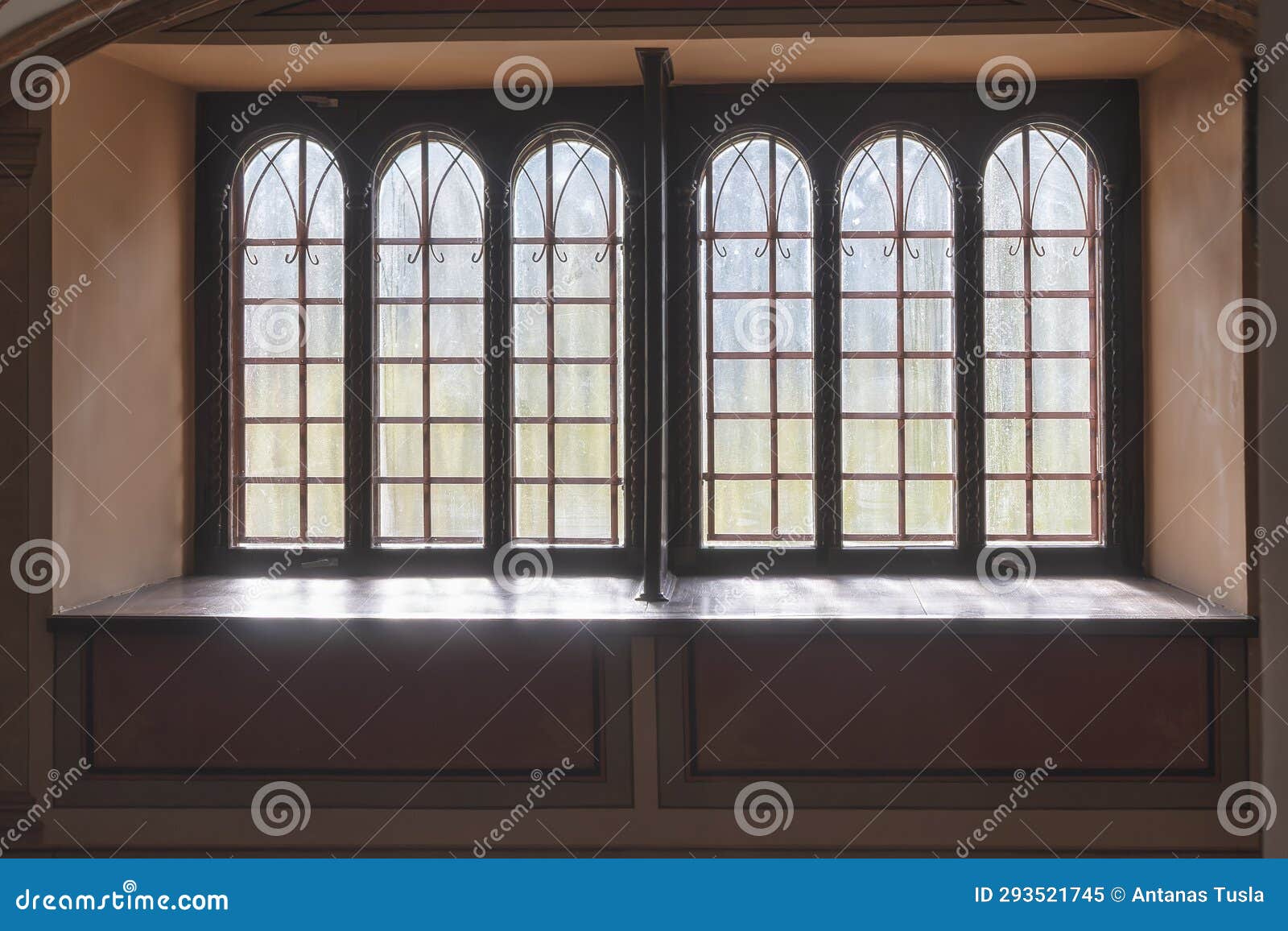 Arched Windows from the Inside Against the Light Stock Image - Image of ...