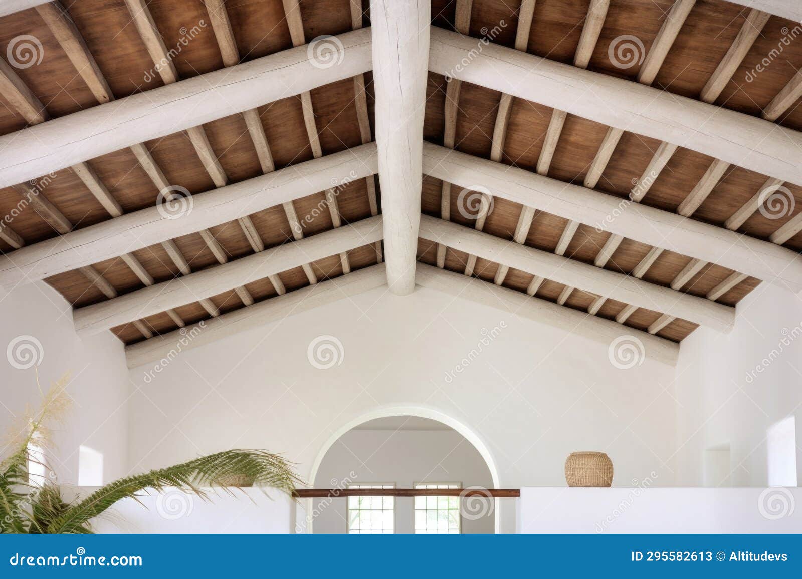 Arched Wooden Beams Crossing a Whitewashed Ceiling Stock Illustration ...