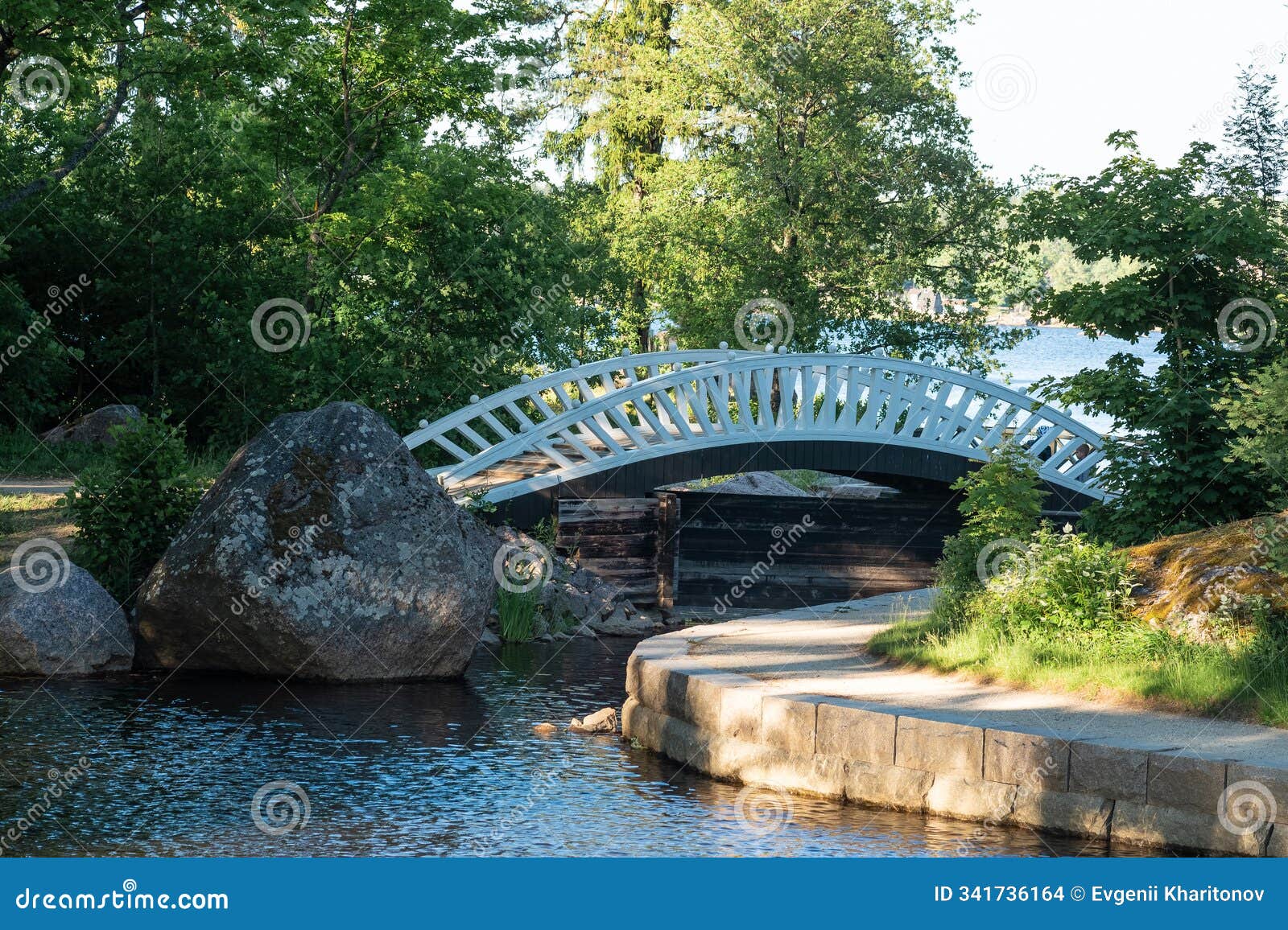 Arched Wooden Pedestrian Bridge in the Park Stock Photo - Image of ...