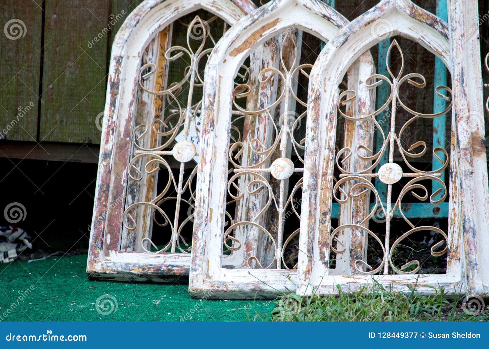 Arched Wooden Windows at a Salvage Yard Stock Image - Image of ...