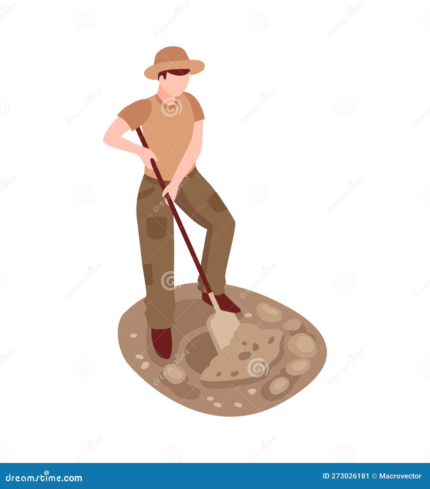 Archeologist Working On Excavations Digging Soil Layers With Shovel And ...