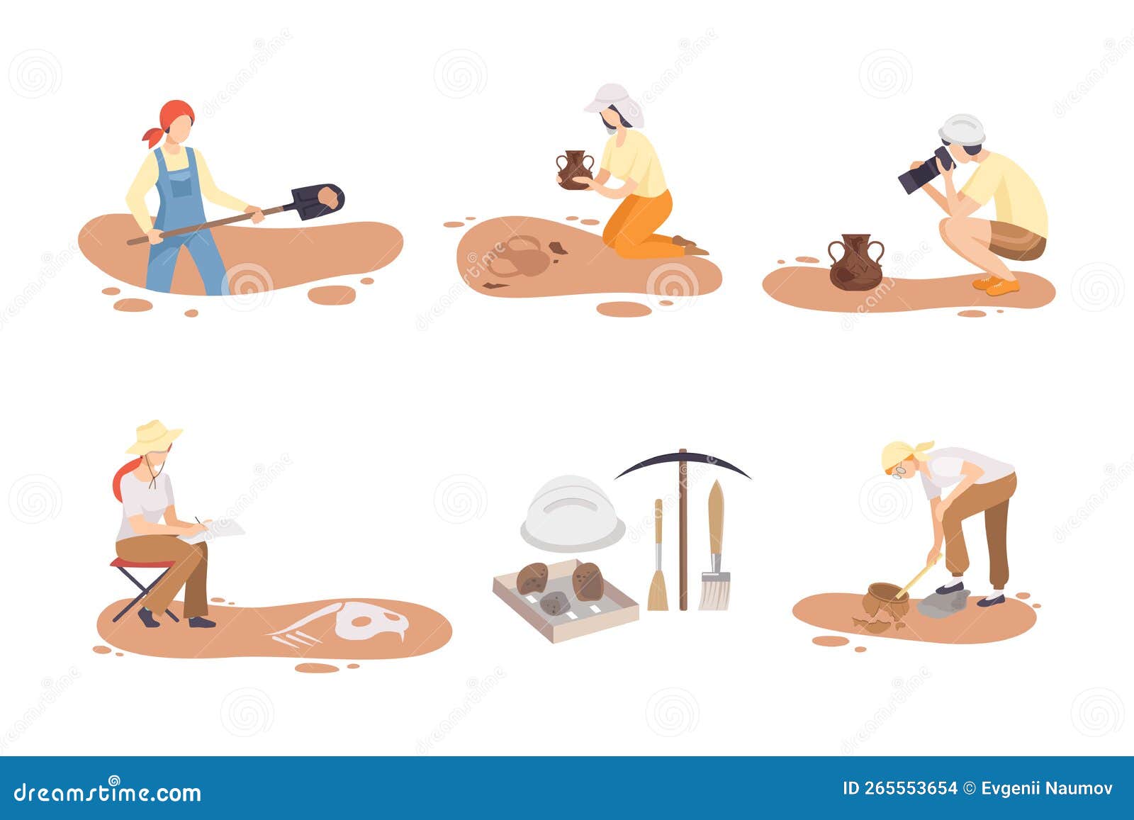Archeologists Finding Treasure Vector Flat Illustration. Men With ...