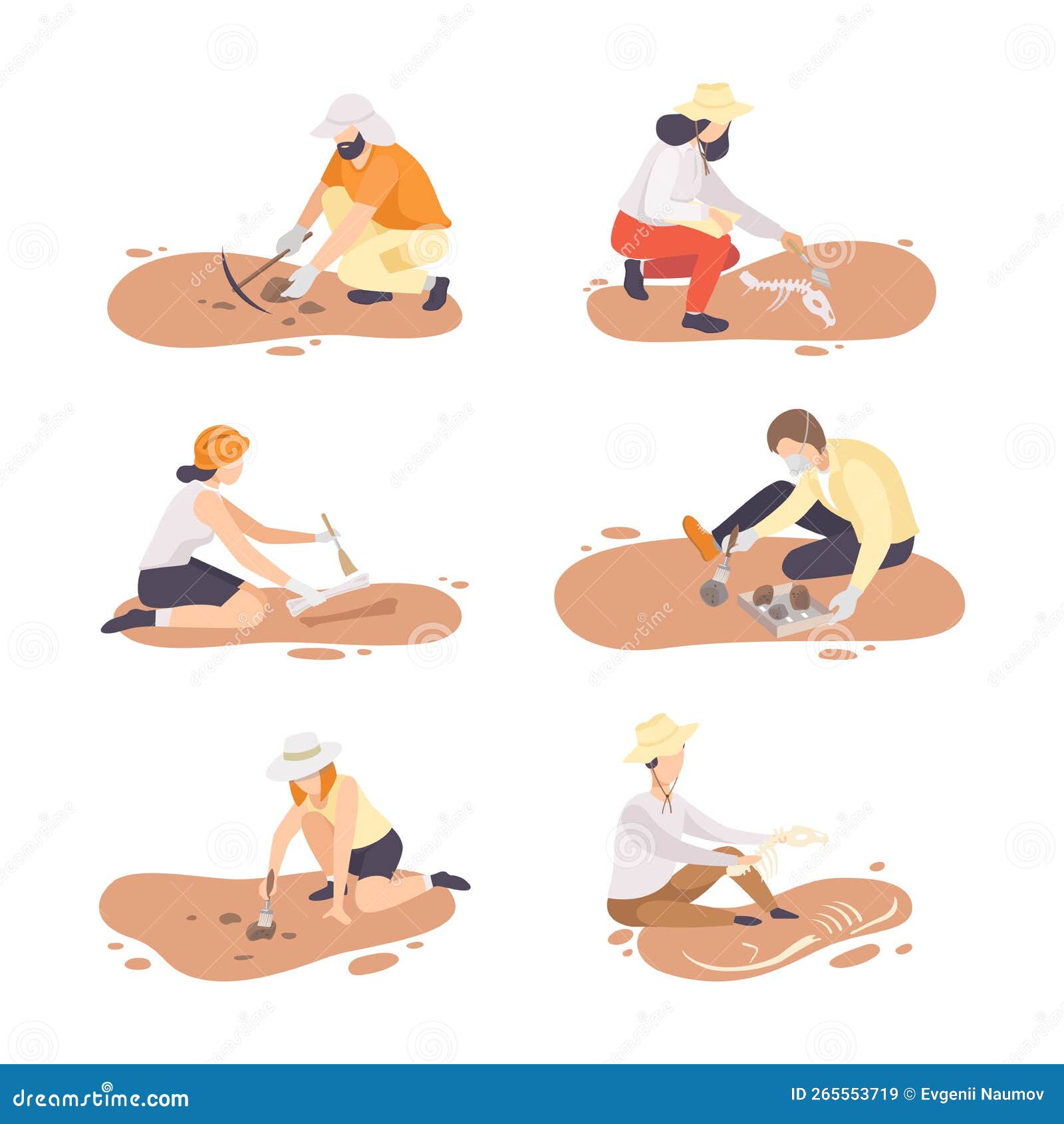 Archeologists Digging Finding Historical Artifacts Set. Archeological ...