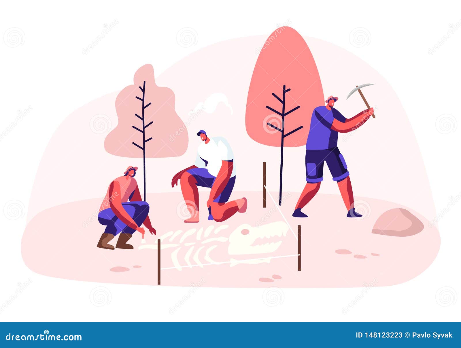 Archeologists, Paleontology Scientists Working On Excavations Or ...