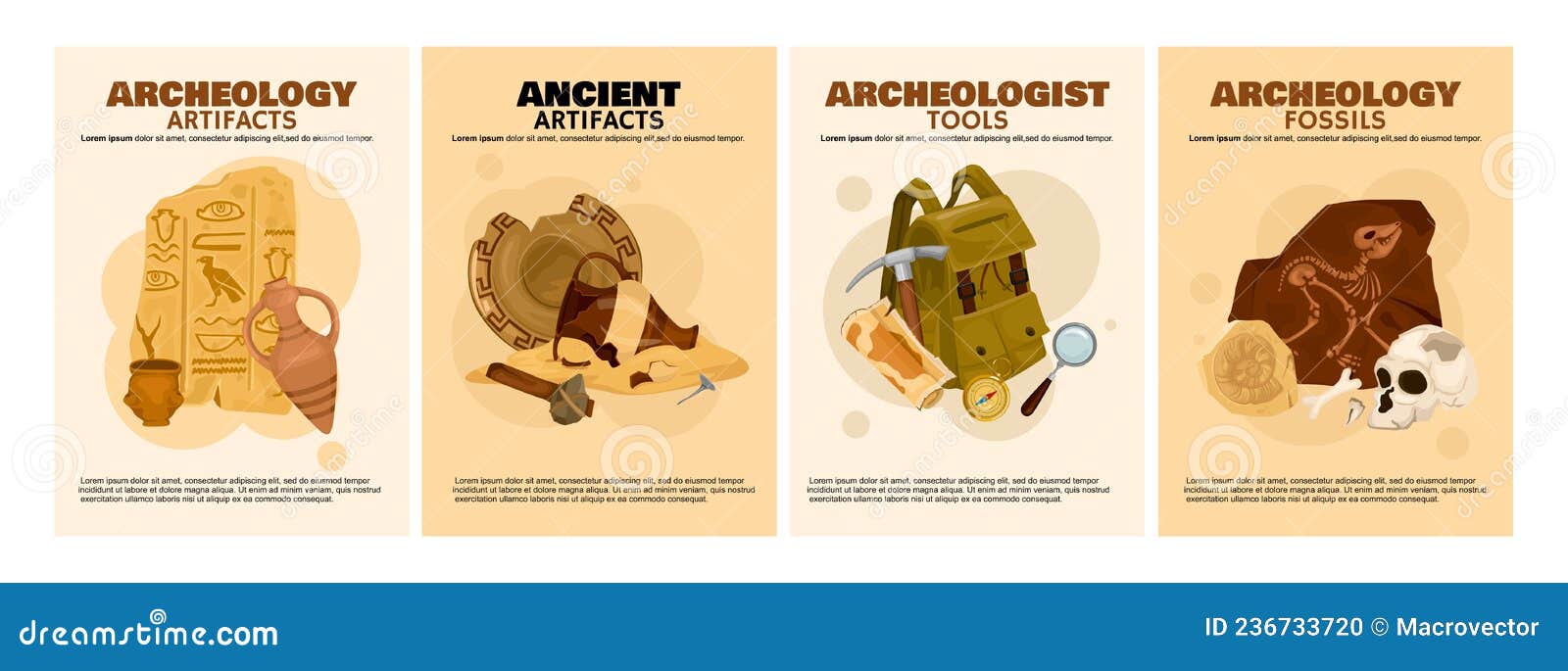 Archeology Ancient Poster Set Stock Vector - Illustration of historic ...