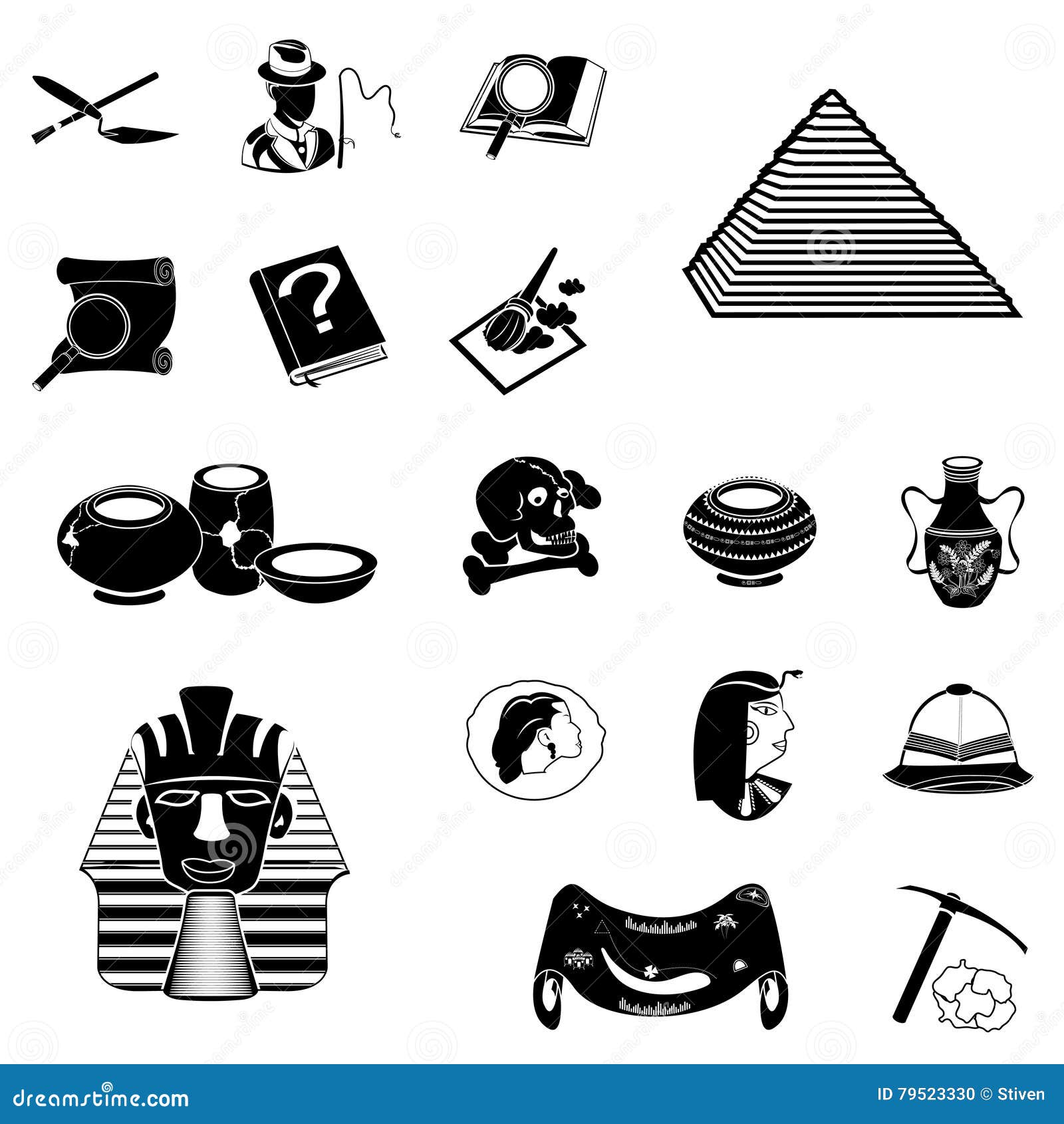 Archeology black icons stock vector. Illustration of artifact - 79523330