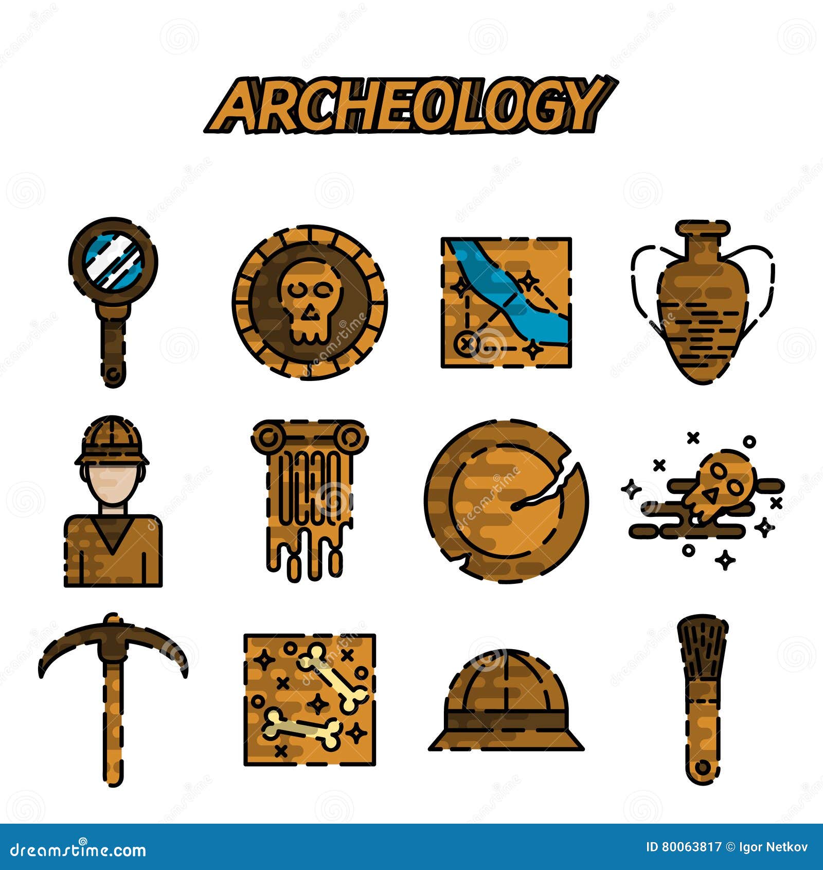 Archeology flat icon set stock vector. Illustration of excavation ...