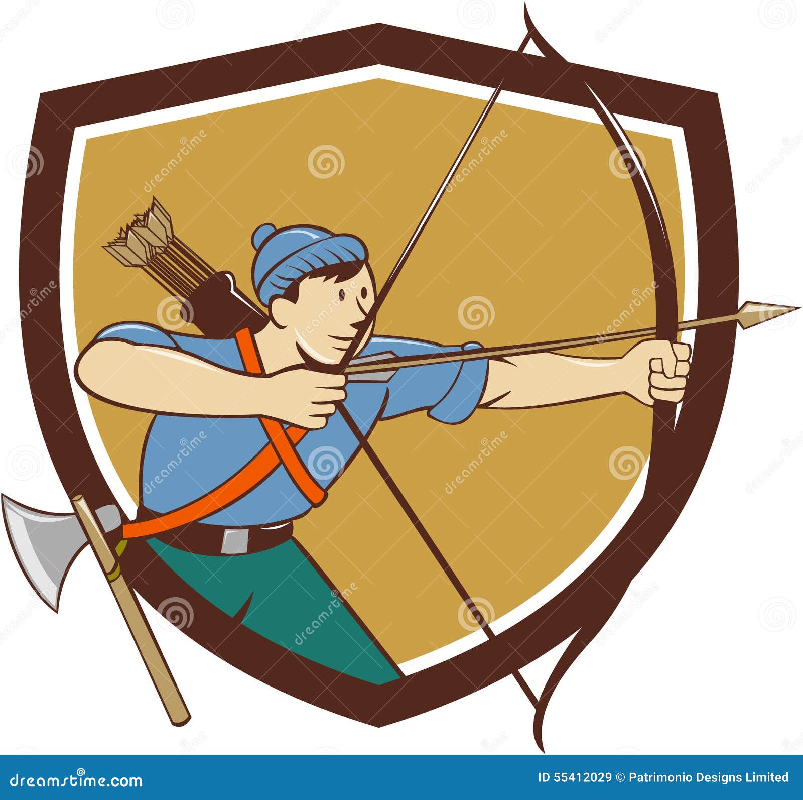 Archer Aiming Long Bow Arrow Cartoon Crest Stock Vector - Illustration ...