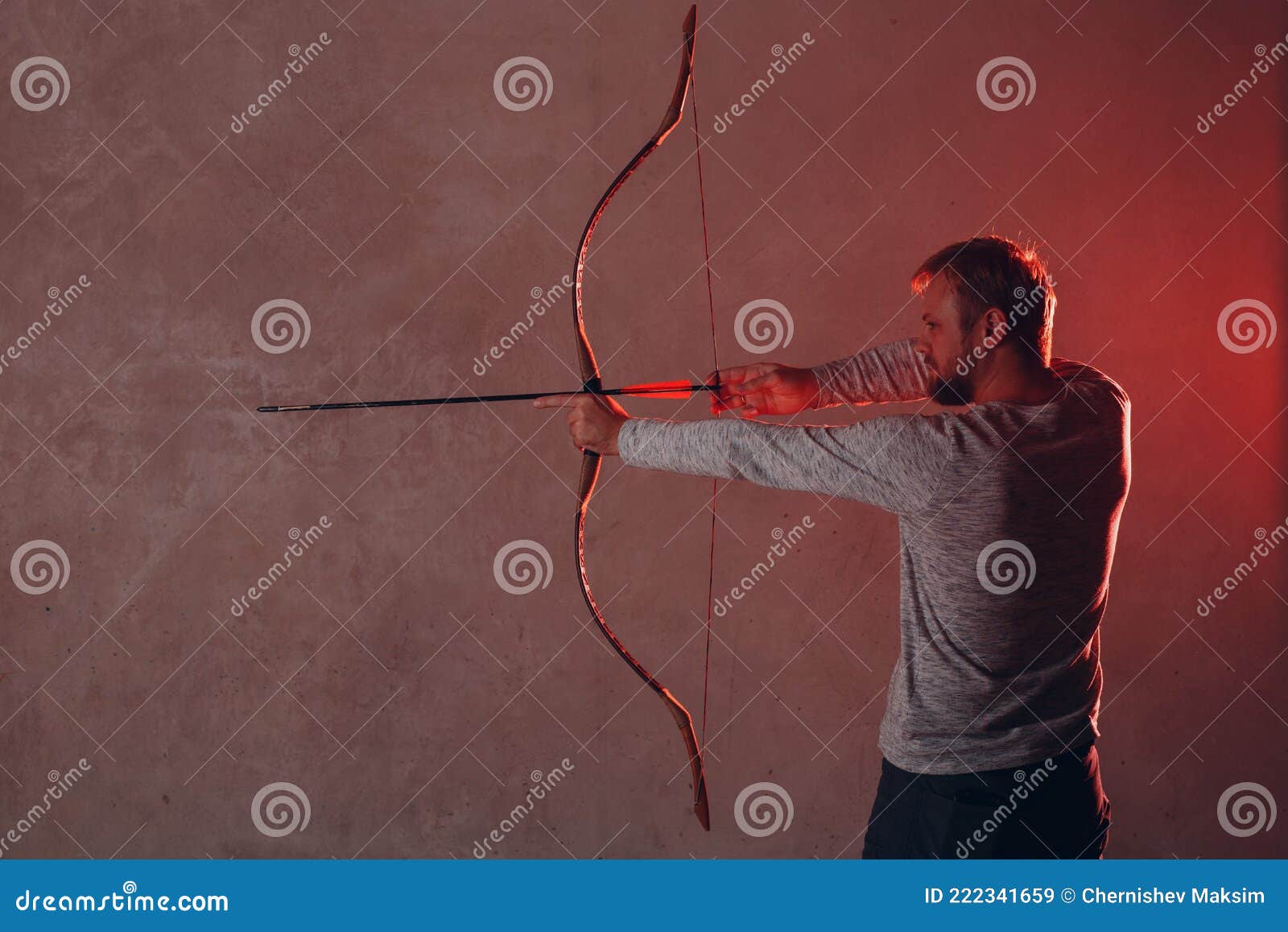 Archer Bearded Man with Classic Bow and Arrow Stock Image - Image of ...