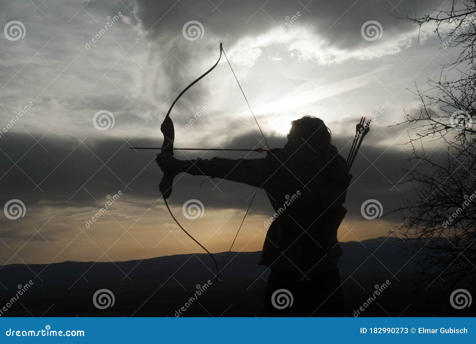 Archer with bow and arrow stock image. Image of fitness - 182990273