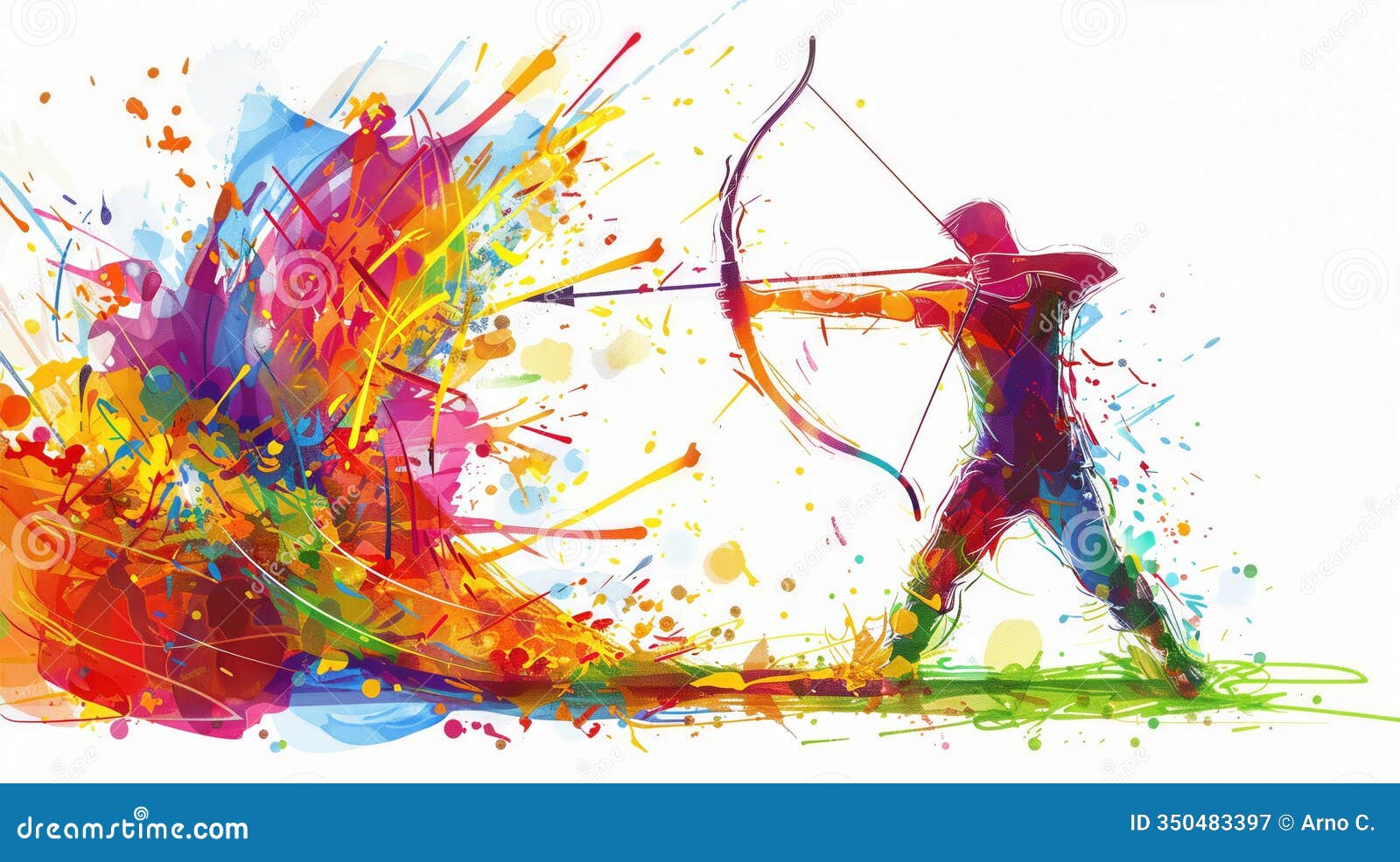 Archer Drawing Bow with Dynamic Color Burst Vector Illustration Stock ...