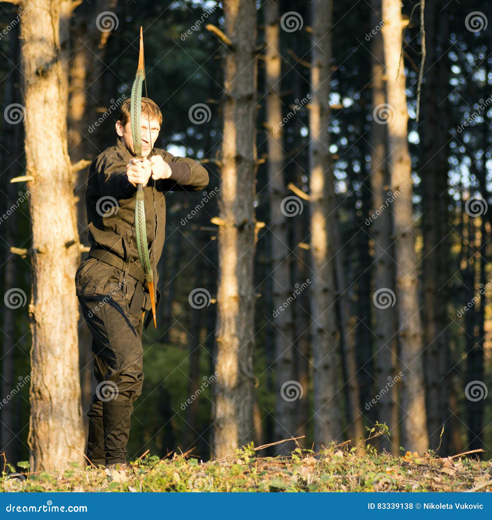 Archer in forest stock photo. Image of archer, bowman - 83339138