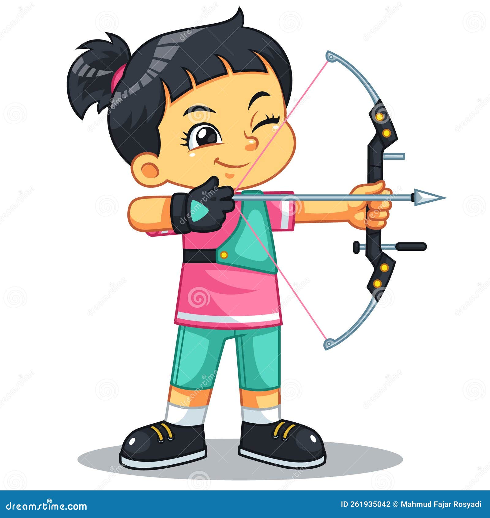 Archer Girl Aiming Target stock illustration. Illustration of event ...