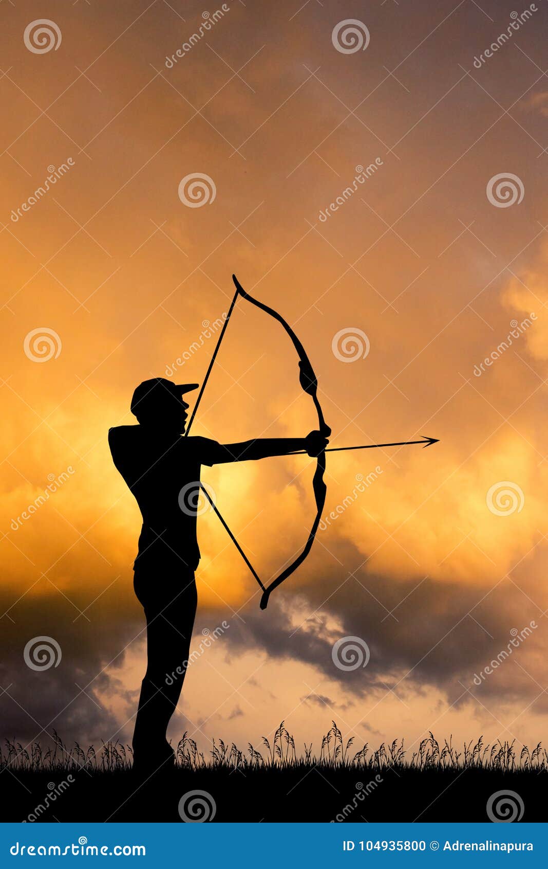 Archer man at sunset stock illustration. Illustration of archer - 104935800
